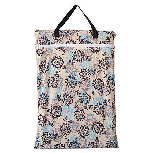Large Hanging Wet/Dry Cloth Diaper Pail Bag for Reusable Diapers or Laundry (Silver Foliage)