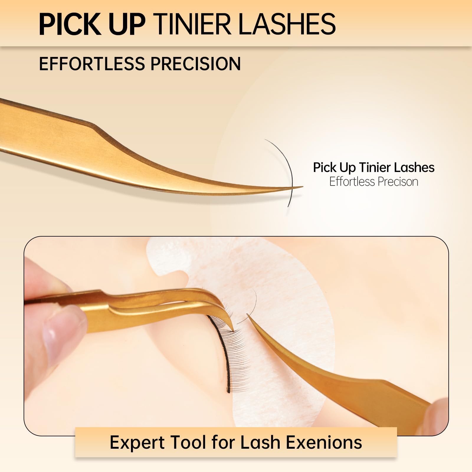 Lash Tweezers for Eyelash Extension, Hand Calibrated Dolphin-shaped Tip eyelash tweezers, False Lash Application Tools, Lash extension tweezers gold