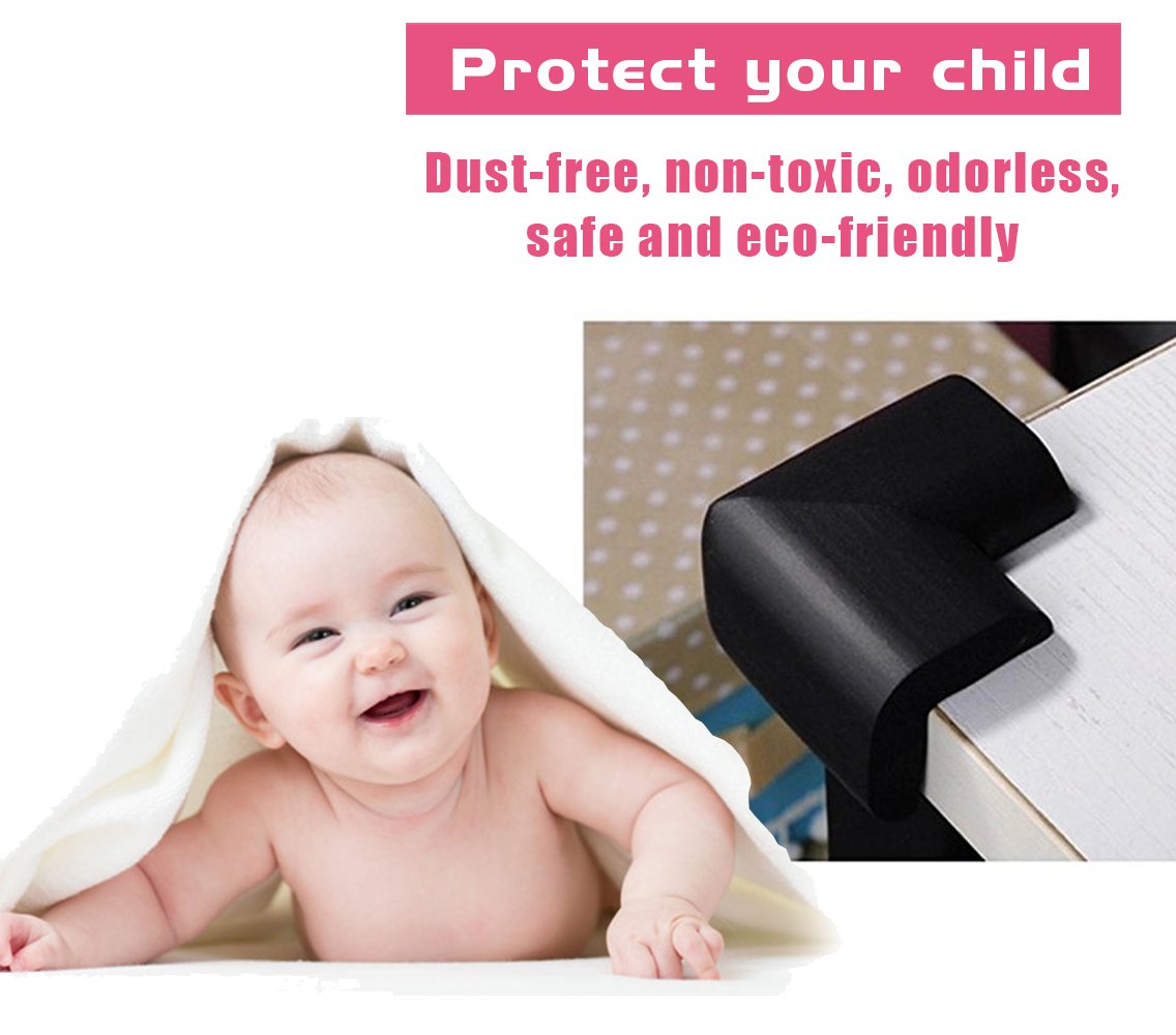 LURICO 4 Pieces Set Corner Protector | Baby Proofing Table Corner Bumper Guard | Child Safety Furniture Fireplace Corner Edge Guards | Soft Foam | Safe Corner Cushion | Pre-Taped | (Coffee Brown)
