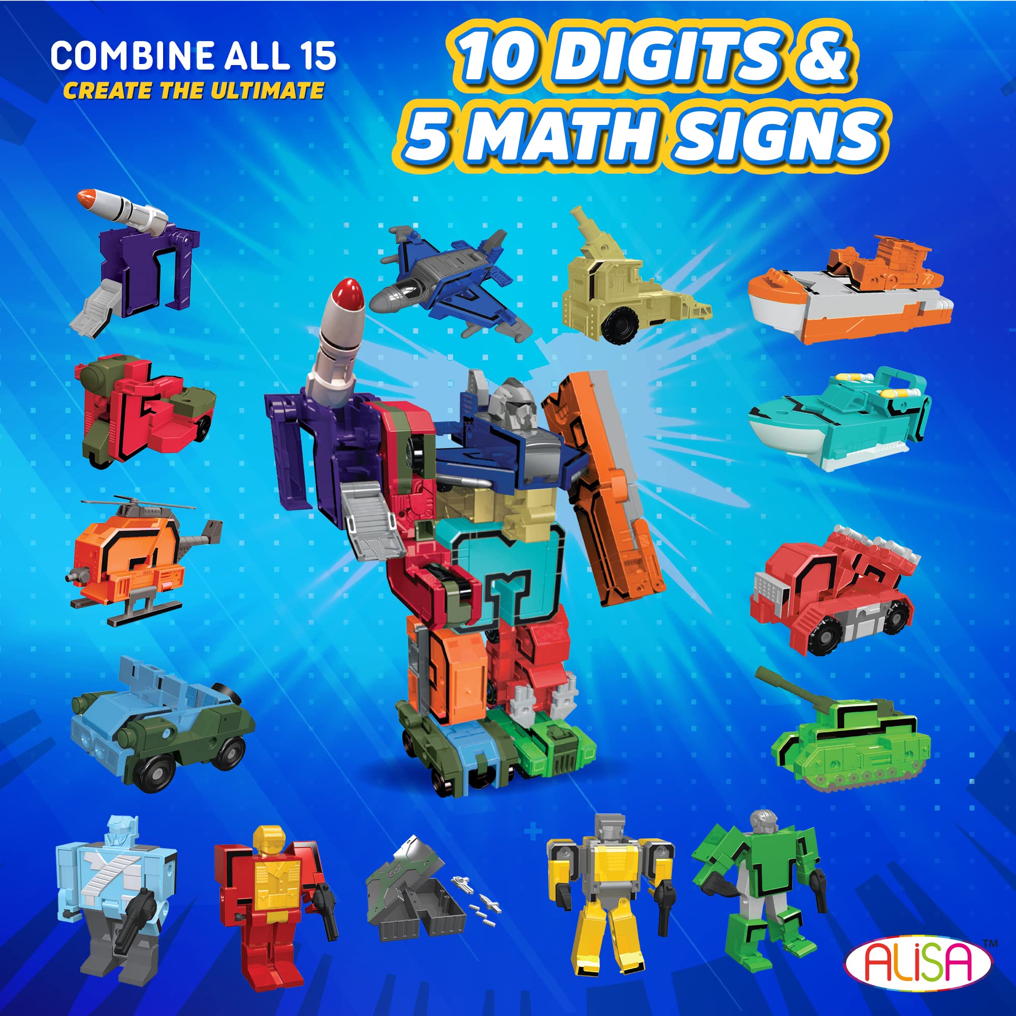 Number Robots Transforming Action Figures - 10 Numbers and Math Signs - Learning Robot Transforming Vehicle Toys, Number Bots Gift for Kids Educational Learning Toys - Transbot Digitech S
