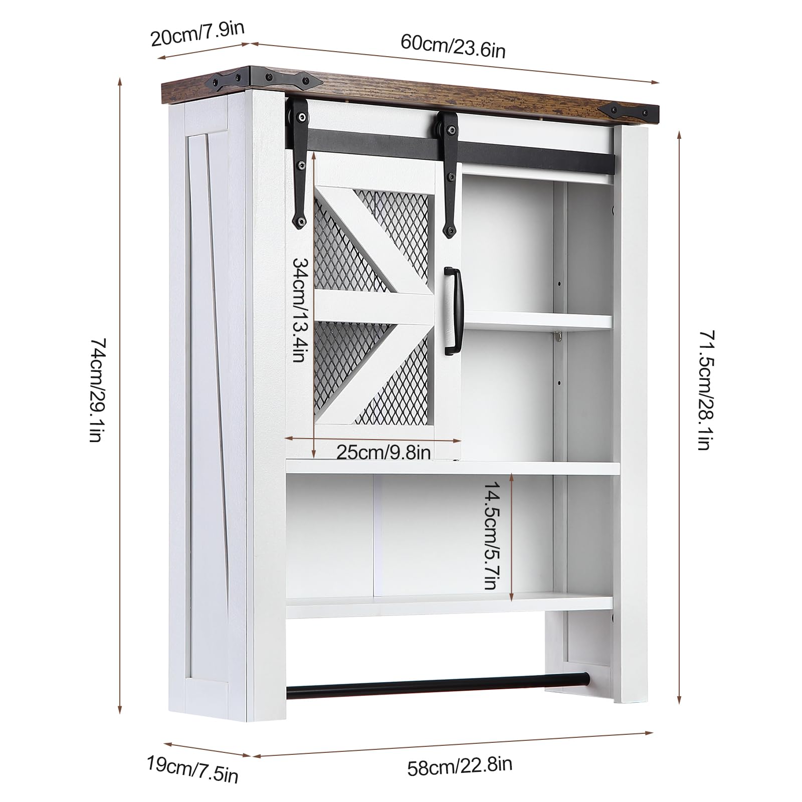 GAOMON Bathroom Organizer Cabinet, Over The Toilet Bathroom Cabinet with Towels Bar & Hooks, 3-Tier Over Toilet Cabinet with Sliding Barn Door for Bathroom Laundry Kitchen, Wall Mounted