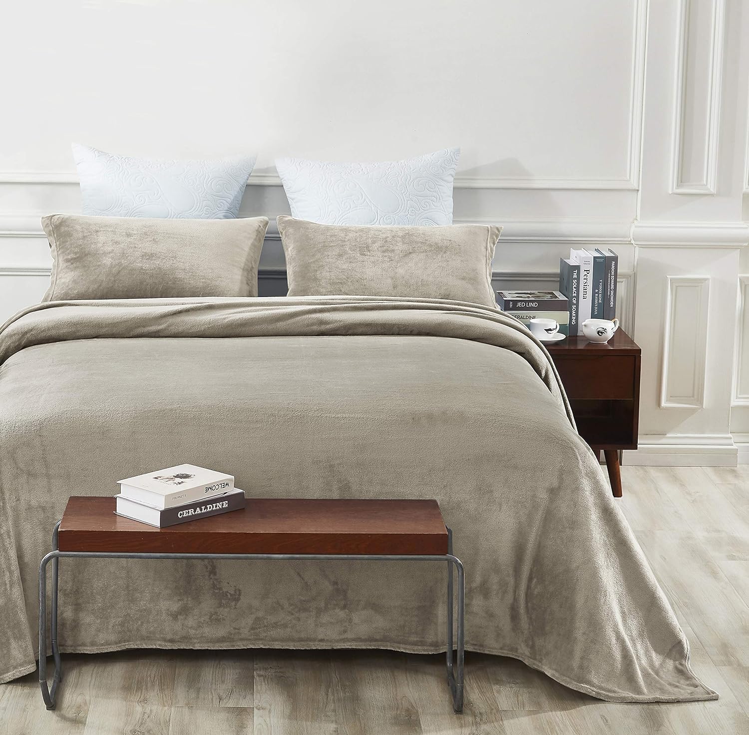 Cozy Fleece Flannel Plush Sheets Queen Size 4 Piece Bedding Set, Warm Fleece Sheets With Deep Pockets 17 inches- Ultra Soft and Cozy, Taupe