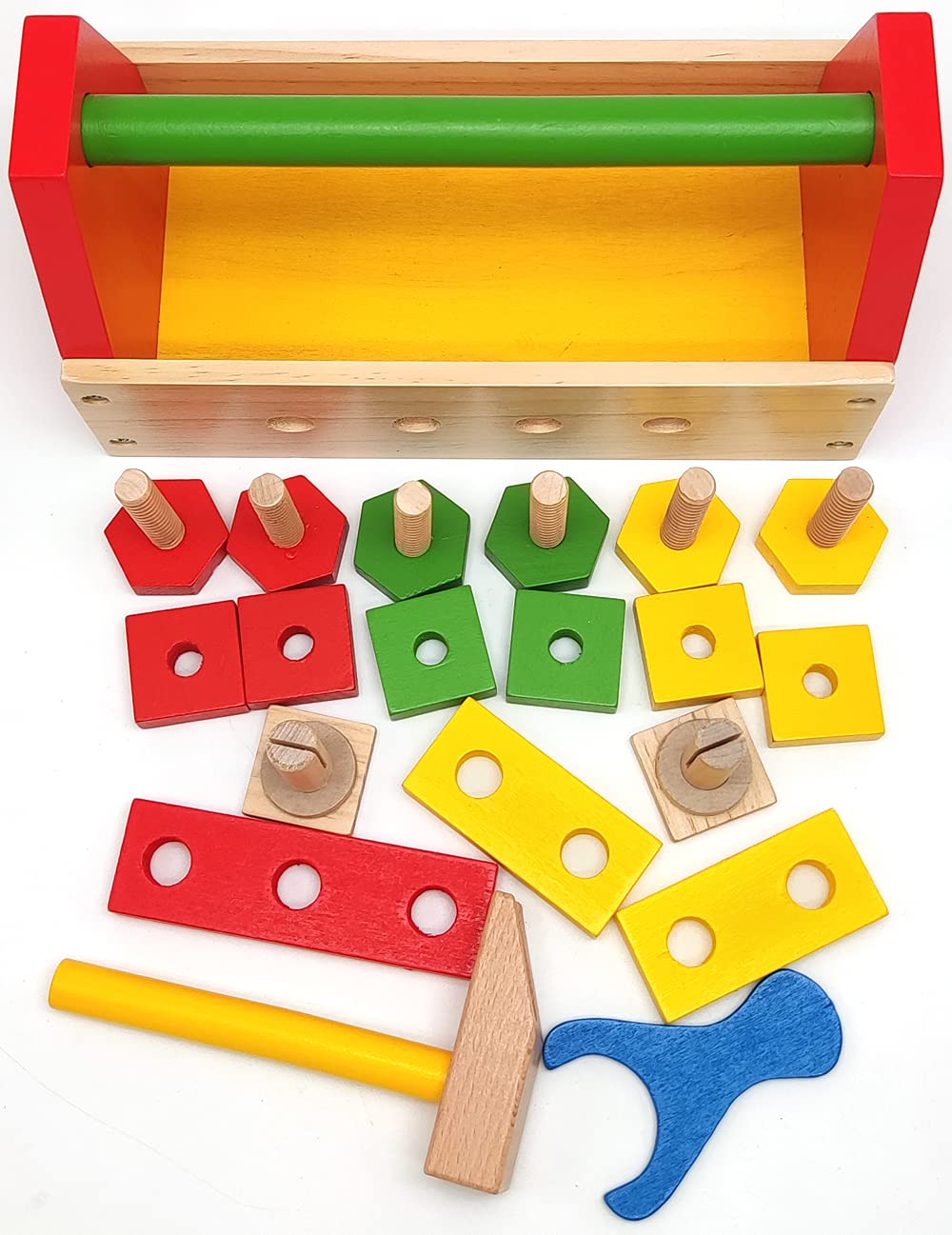 GeekHouse Tool Kit for Kids, Wooden Tool Set for Toddlers, Construction Tool Box Toy for Age 3+ Year Olds
