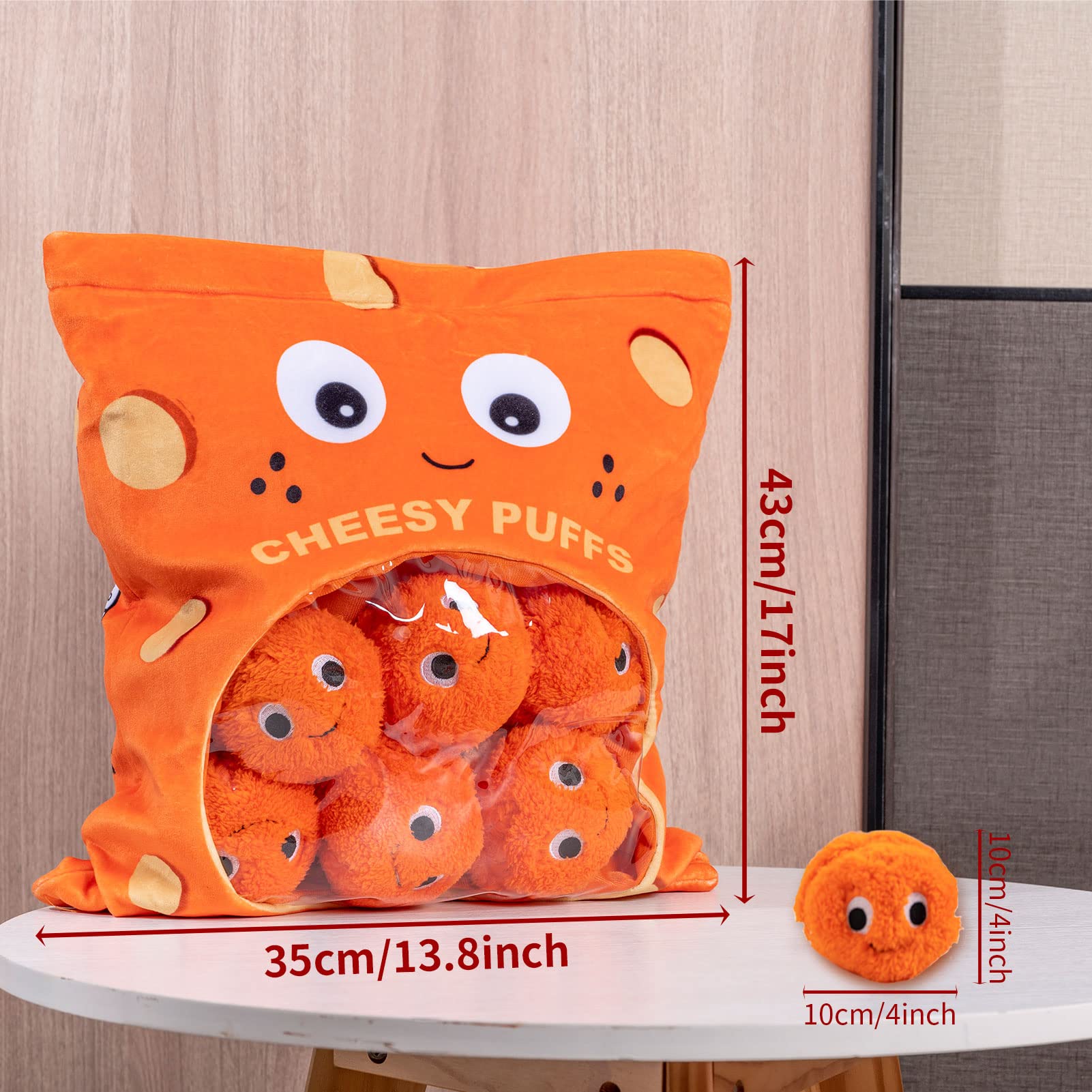Cheesy Puffs Plush Toy Balls, Puff Cheese Puff Stuffed Toy Game Pillow Cushion Cute Plush Pillow Throw Pillow, Creative Removable Stuffed Animal Toys (Big 9 Balls)