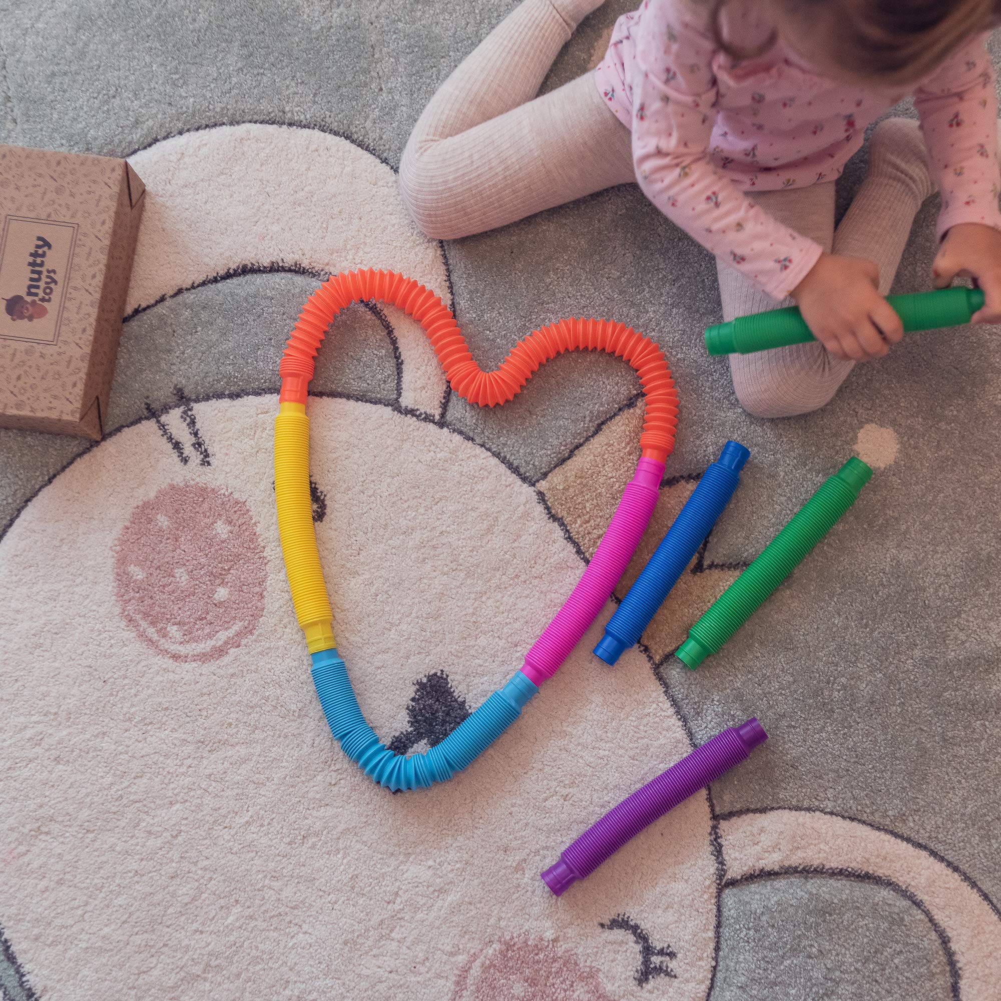 nutty toys Pop Tubes - Sensory Toys - Endless Creativity & Fun for Kids and Toddlers |4 Pack Large| - Connect & Pop! Top ADHD Autism Fidget 2025, Best Boy & Girl Valentines Day and Easter Gift Idea
