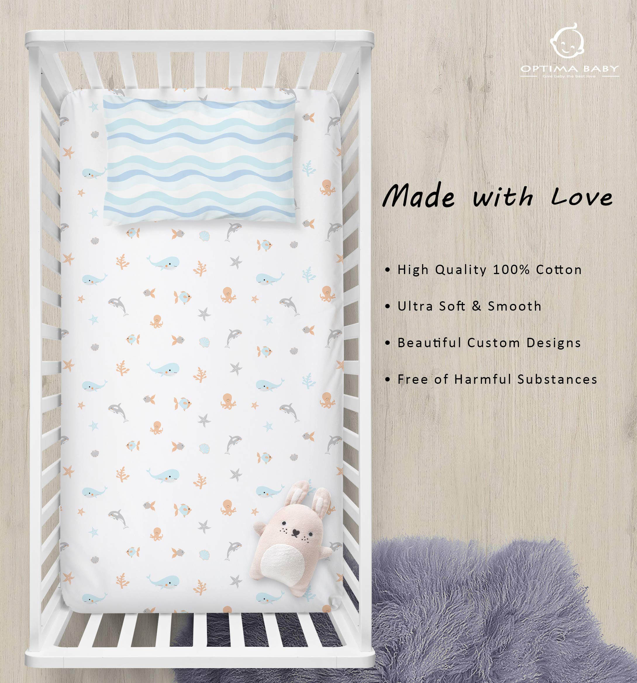 OptimaBaby Crib Sheets, Sea Animals Fitted, 2 Count