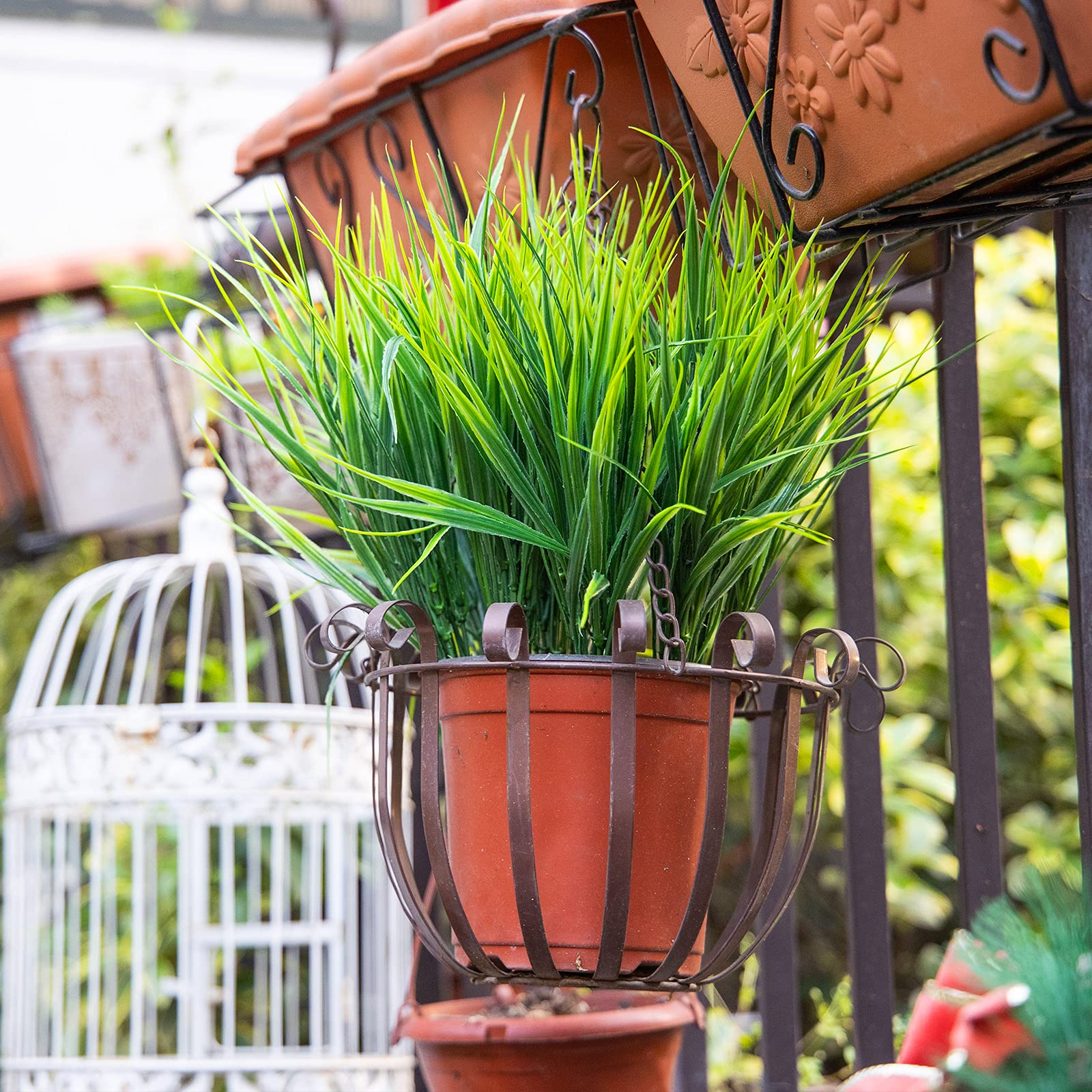 YUESUO 10pack Artificial Tall Grass Plant Outdoor UV Resistant Artificial Wheat Grass Faux Shrubs Fake Outdoor Plants for Home Garden Decoration