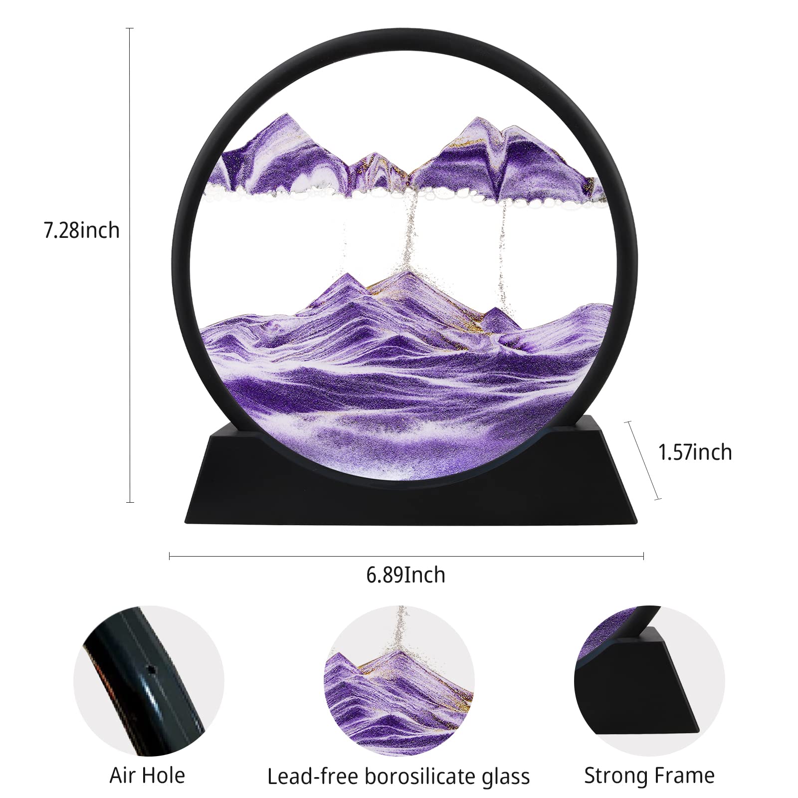 Dynamic Sand Art, Moving Sand Art with 3D Deep Sea Sandscape, Relaxing Sand Painting for Kids & Adluts in Desktop Home Office (Purple 7")