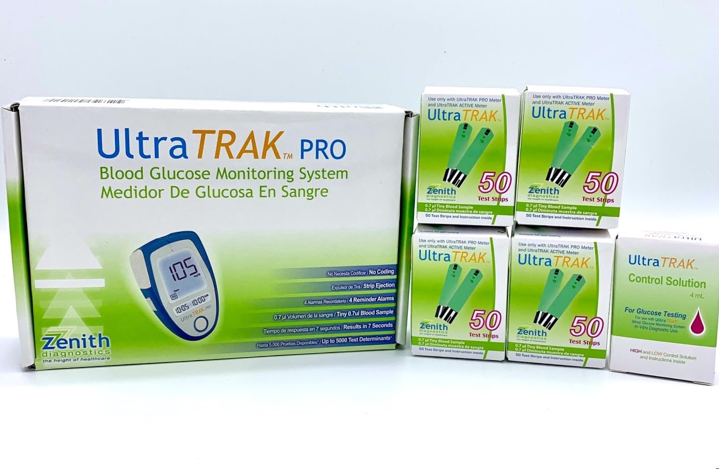 Ultra Trak Pro 200Ct Glucose Diabetic Test Strips with Free Meter and Solution Bundle