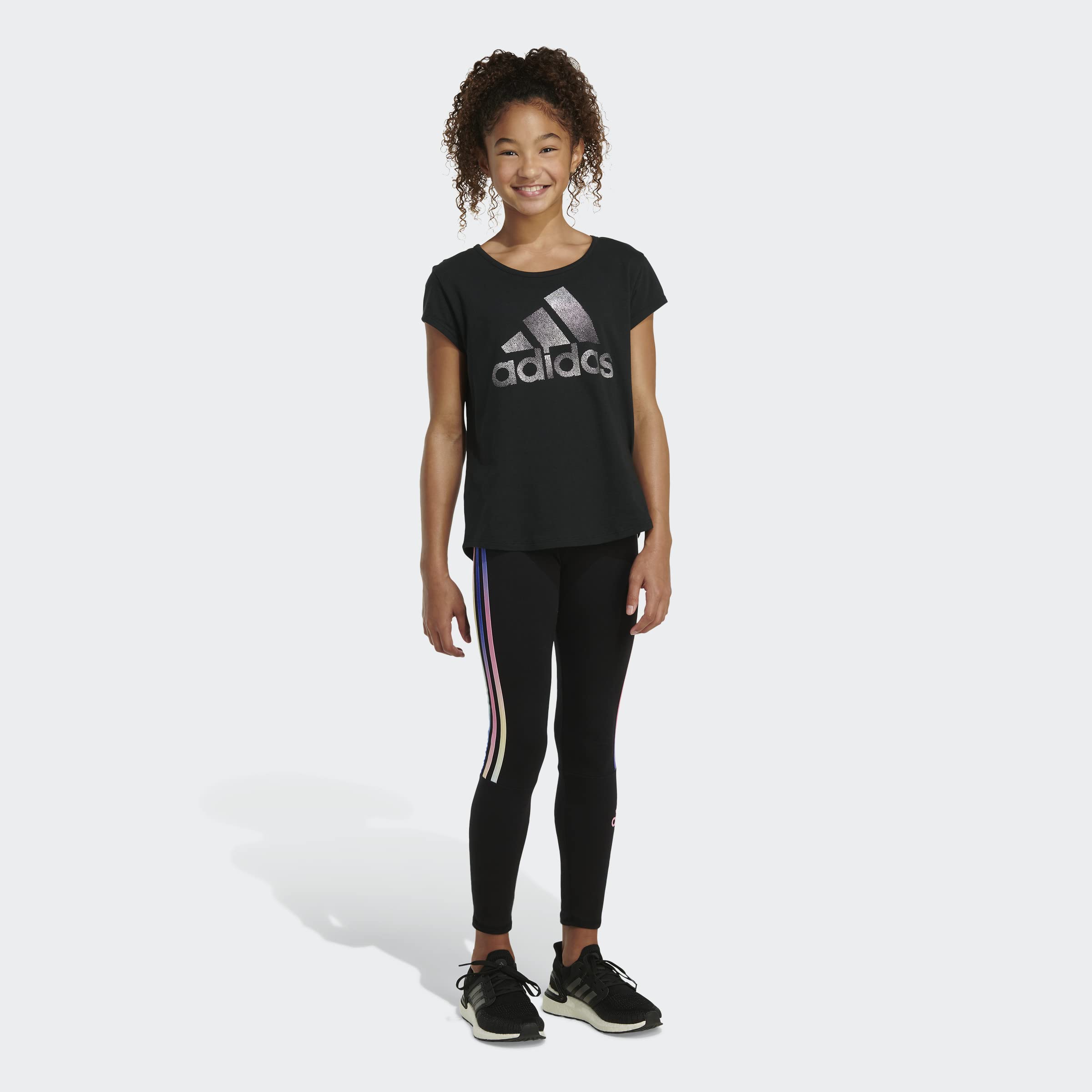 adidas Girls' Active Sport Logo 7/8 Legging Tights, Black with Multicolor, 6