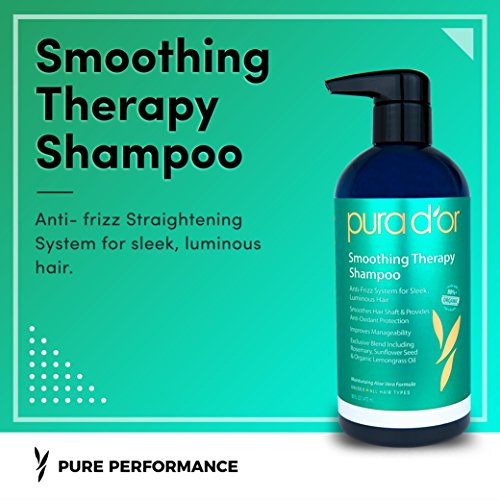 PURA D'OR Smoothing Therapy Shampoo (16oz) Anti-Frizz Straightening Shampoo for Dull, Dry, Brittle Hair (Packaging may vay)