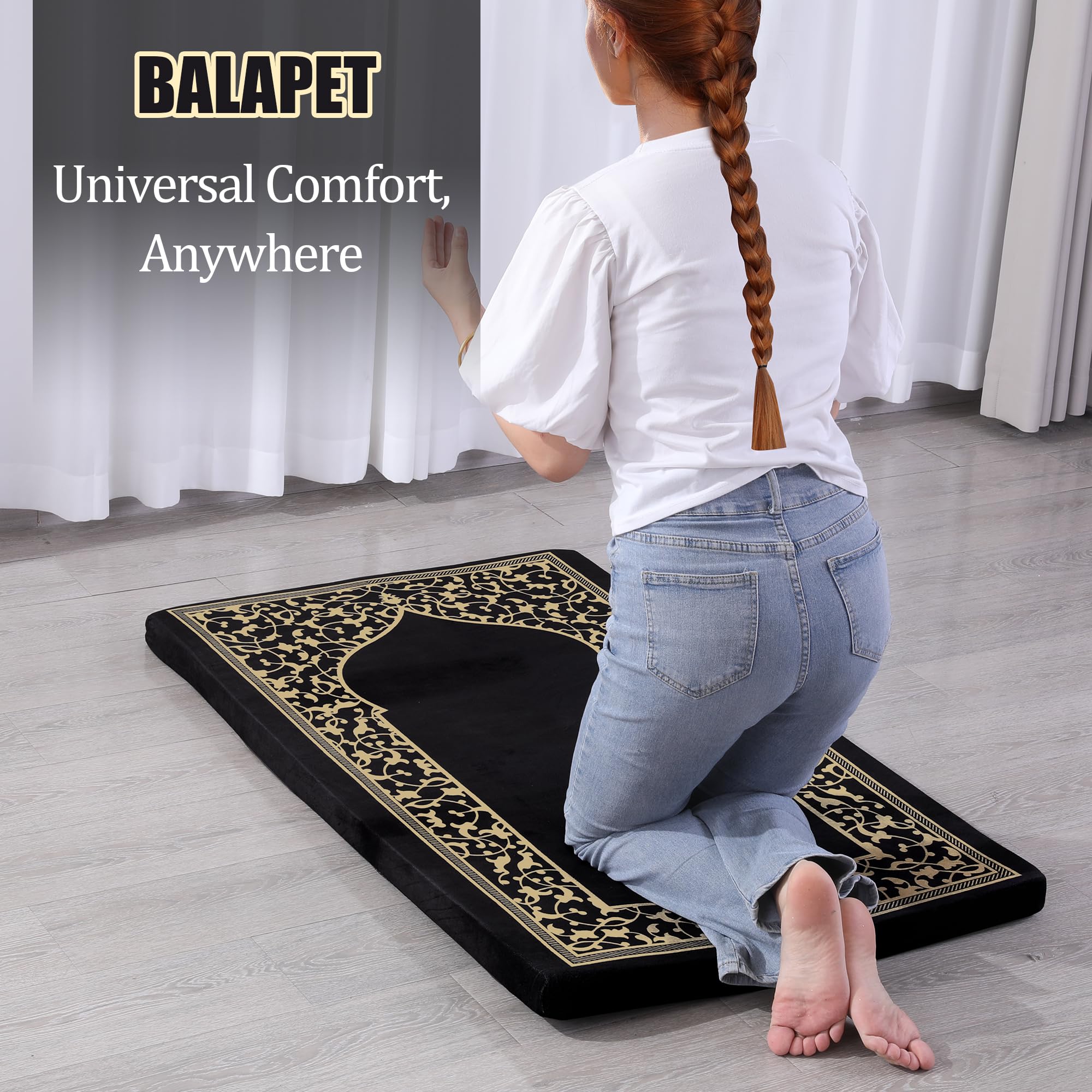 BALAPET Muslim Padded Prayer Mat,Islamic 2 Inch Thick Prayer Rug Ramadan Eid Gift for Men Women