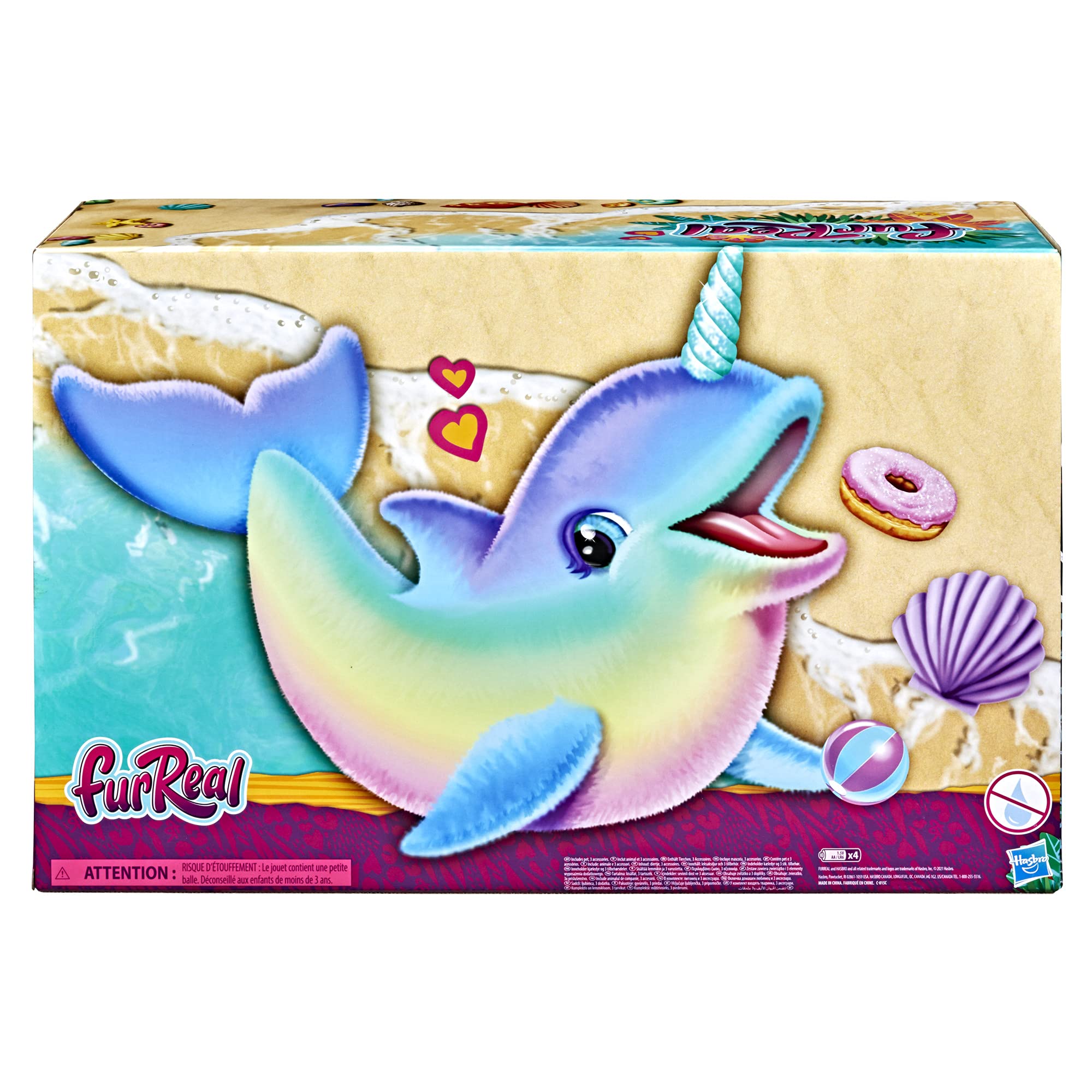 FurReal Wavy The Narwhal Interactive Animatronic Plush Toy, Electronic Pet, 80+ Sounds and Reactions, Rainbow Plush, Ages 4 and Up