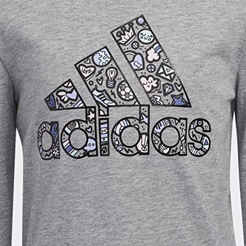 adidas Girls' Long Sleeve Vent Graphic Tee, Medium Grey Heather, 5