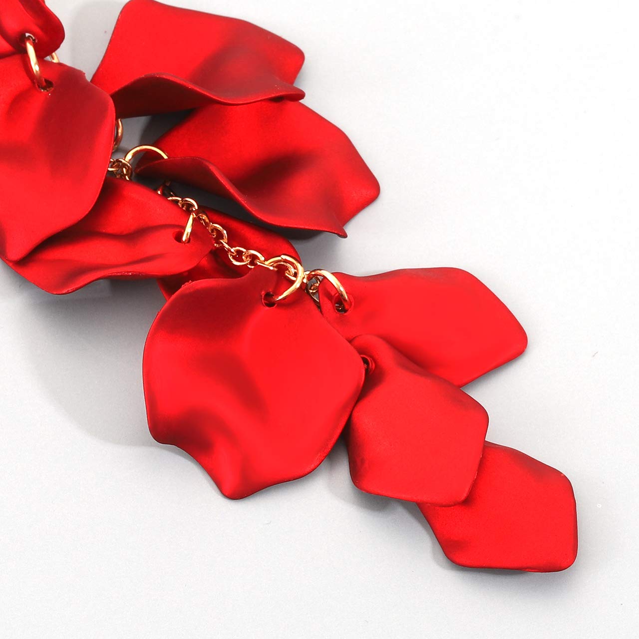 Acrylic Rose Petal Earrings For Women Bohemia Resin Long Tiered Flower Drop Dangle Earrings Statement Exaggerated Floral Tassel Earrings (Red)