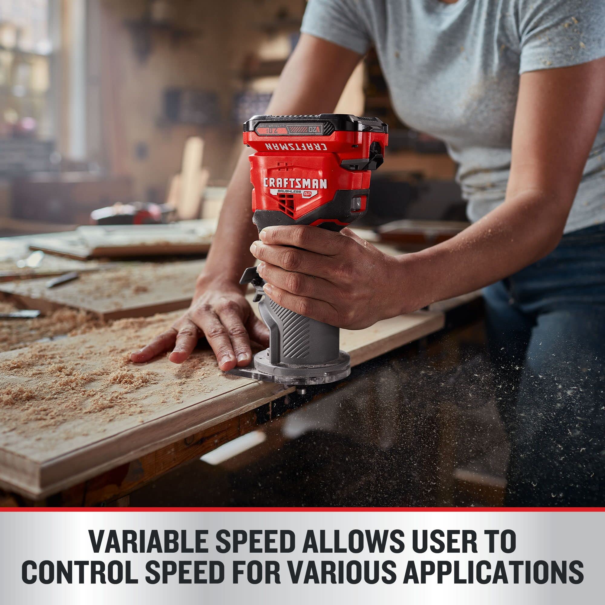 CRAFTSMAN V20 Router Tool, Cordless, Variable Speed, Fixed Base Router with Depth Adjustment, Bare Tool Only (CMCW400B)