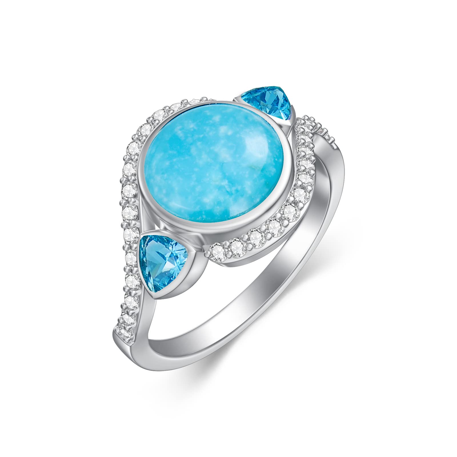 Althum Turquoise Ring 925 Sterling Silver Natural Turquoise Round Shaped Blue Ring for Women Size 8