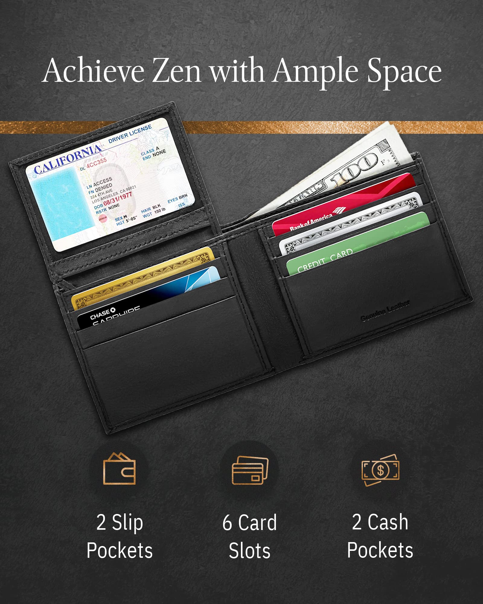 Access Denied Slim Leather Bifold Wallets For Men - Minimalist Mens Wallet RFID Blocking Card Holder With ID Window Gifts For Men