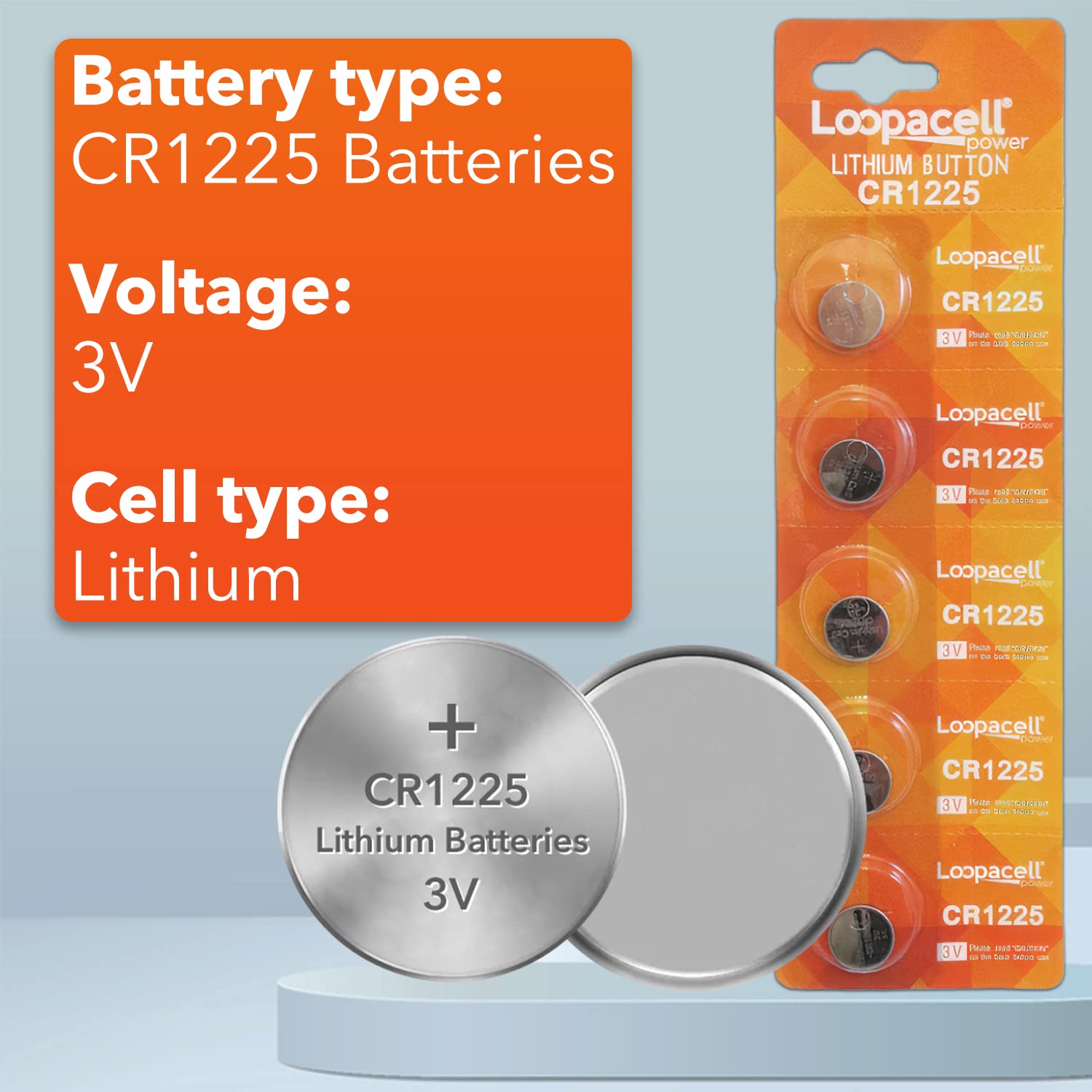 Loopacell CR1225 3V Micro Lithium Button Coin Cell Battery 5 Pcs