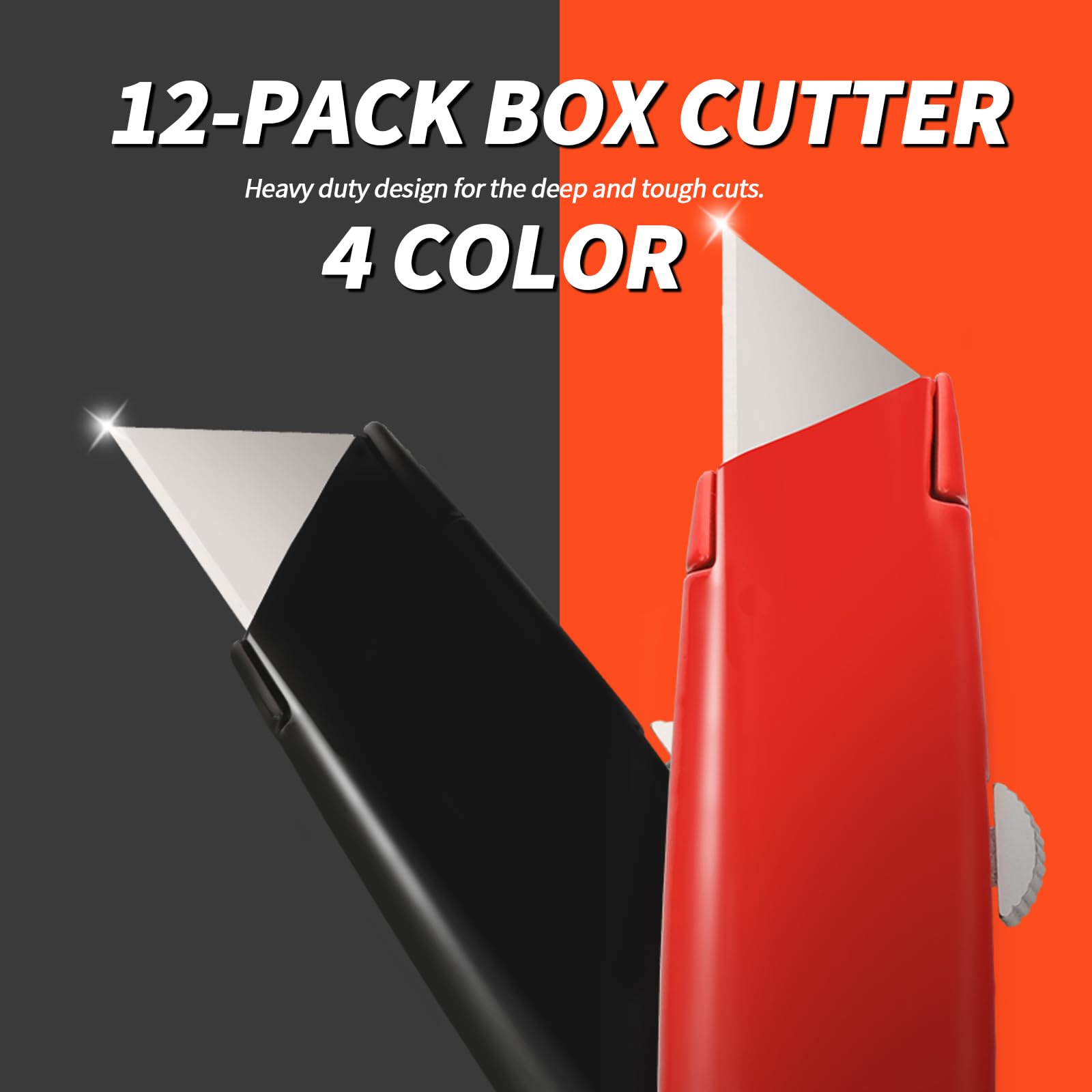 GRENPRO 12 Pack Utility Knife, Portable Box Opening Knife, Retractable Blade SK5 4 Color Heavy Duty Aluminum Shell Utility Knife for Cartons, Cardboard and Boxes,Extra 20PCS Trapezoid Blades Included