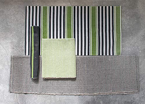 Creative Co-Op 3' x 5' Black & White Cotton Striped Dhurrie Rug