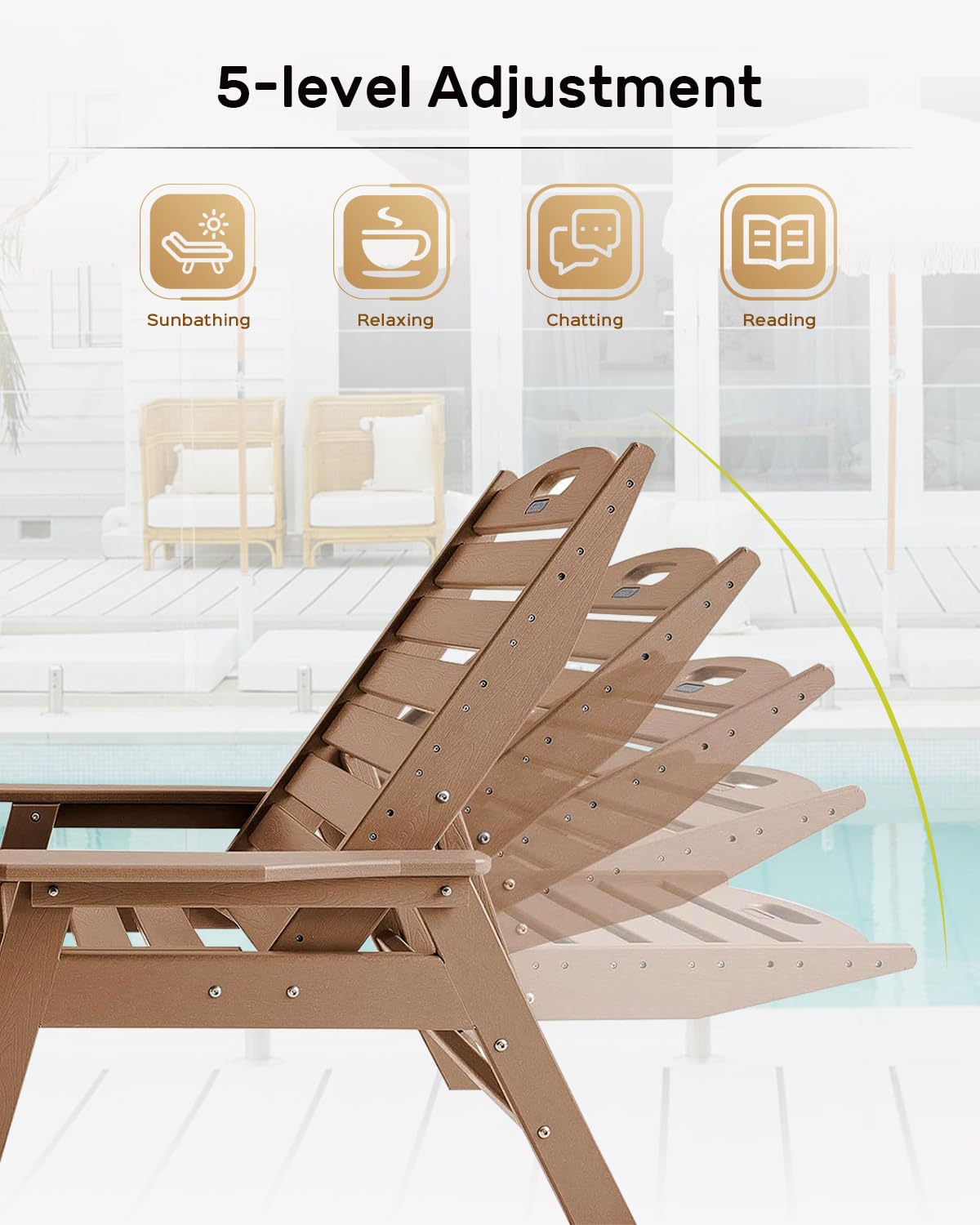 Ciokea Chaise Lounge Chair Outdoor with Wood Texture, Adjustable 5-Position Chaise Lounge Outdoor, Patio Lounge Chair for Poolside Backyard, Teak