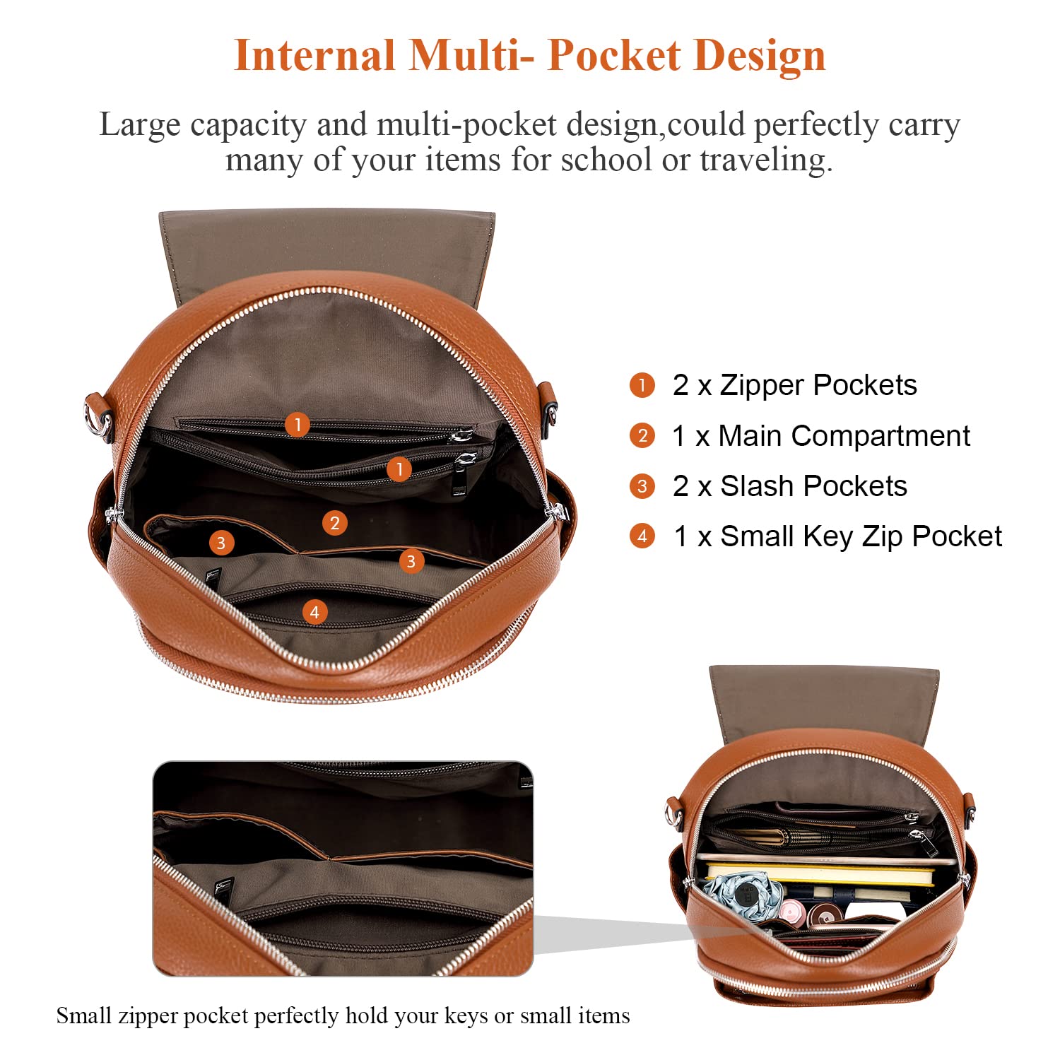 ALTOSY Genuine Leather Backpack Purse for Women Convertible Shoulder Bag Fashion Rucksack Backpack with Flap(A138 Brown)