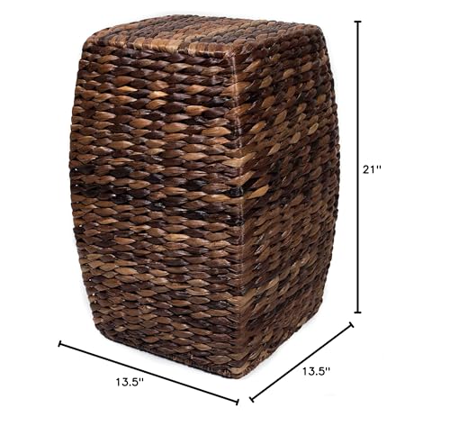 BIRDROCK Home Seagrass Accent Stool - Made of Hand Woven Natural Seagrass - 21 Inch Upholstered Stool for Living Room, Bathroom, Closet, and Bedroom - Modern Rustic Design Seat - Espresso