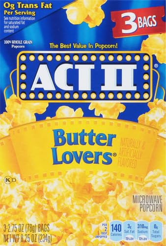 ACT II Butter Lovers Microwave Popcorn, 3-Count 2.75-oz. Bags