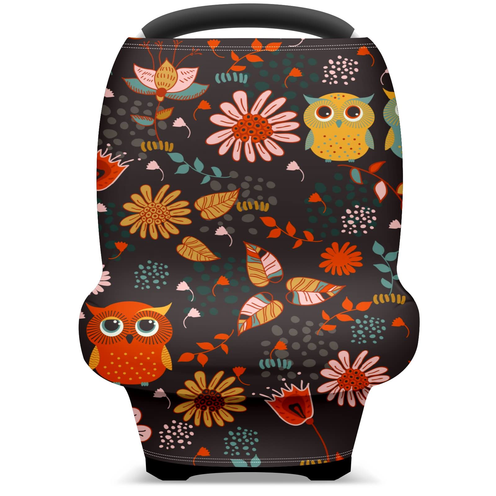 Baby Car Seat Covers Cartoon Owls Multi- use Breastfeeding Scarf, CarSeat Canopies for Newborn