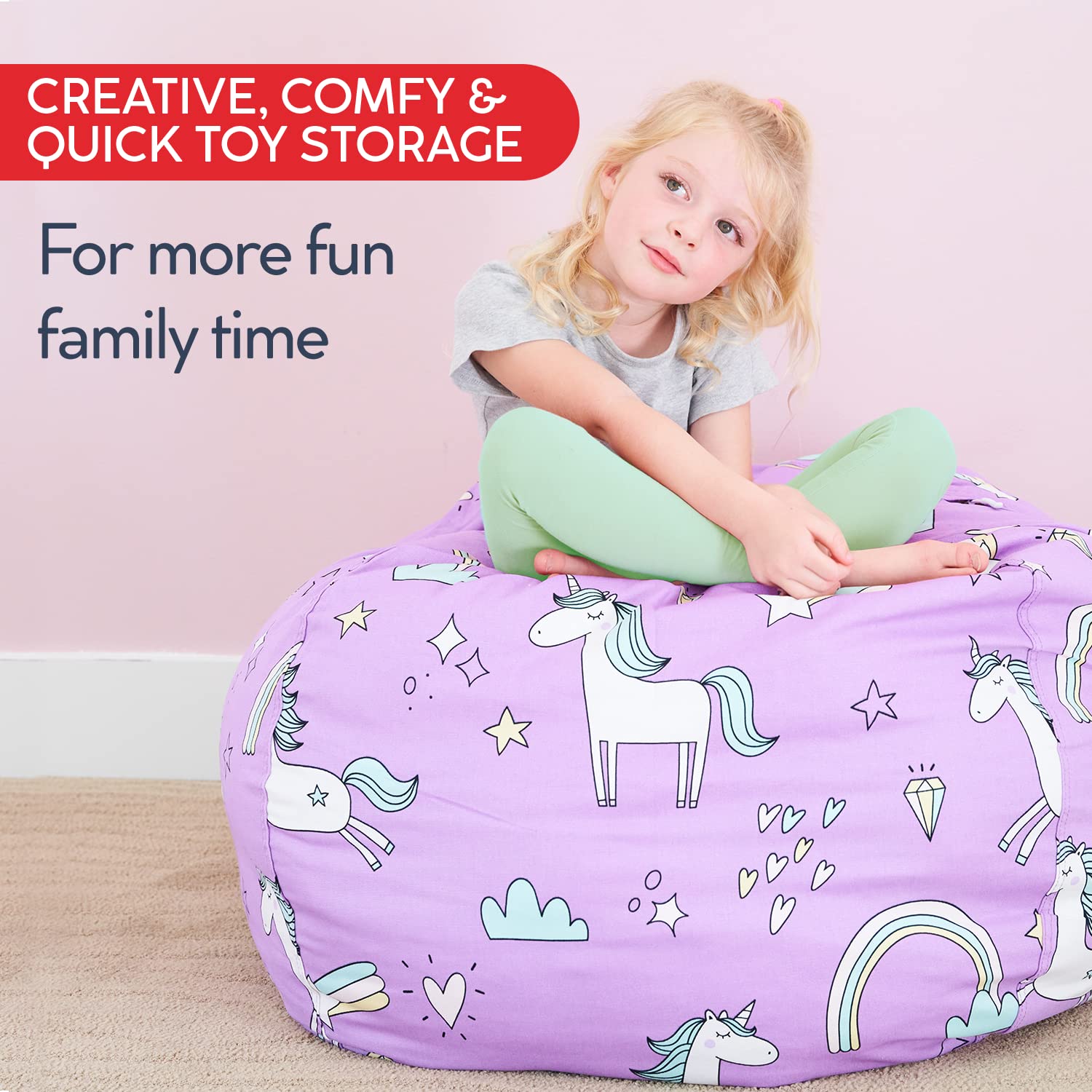 Creative QT Stuff ’n Sit Extra Large 38’’ Bean Bag Storage Cover for Stuffed Animals & Toys, Giant Beanbag Chair for Plush, Toddler & Kids Rooms Bedroom Organizer for Christmas, Royal Blue Corduroy