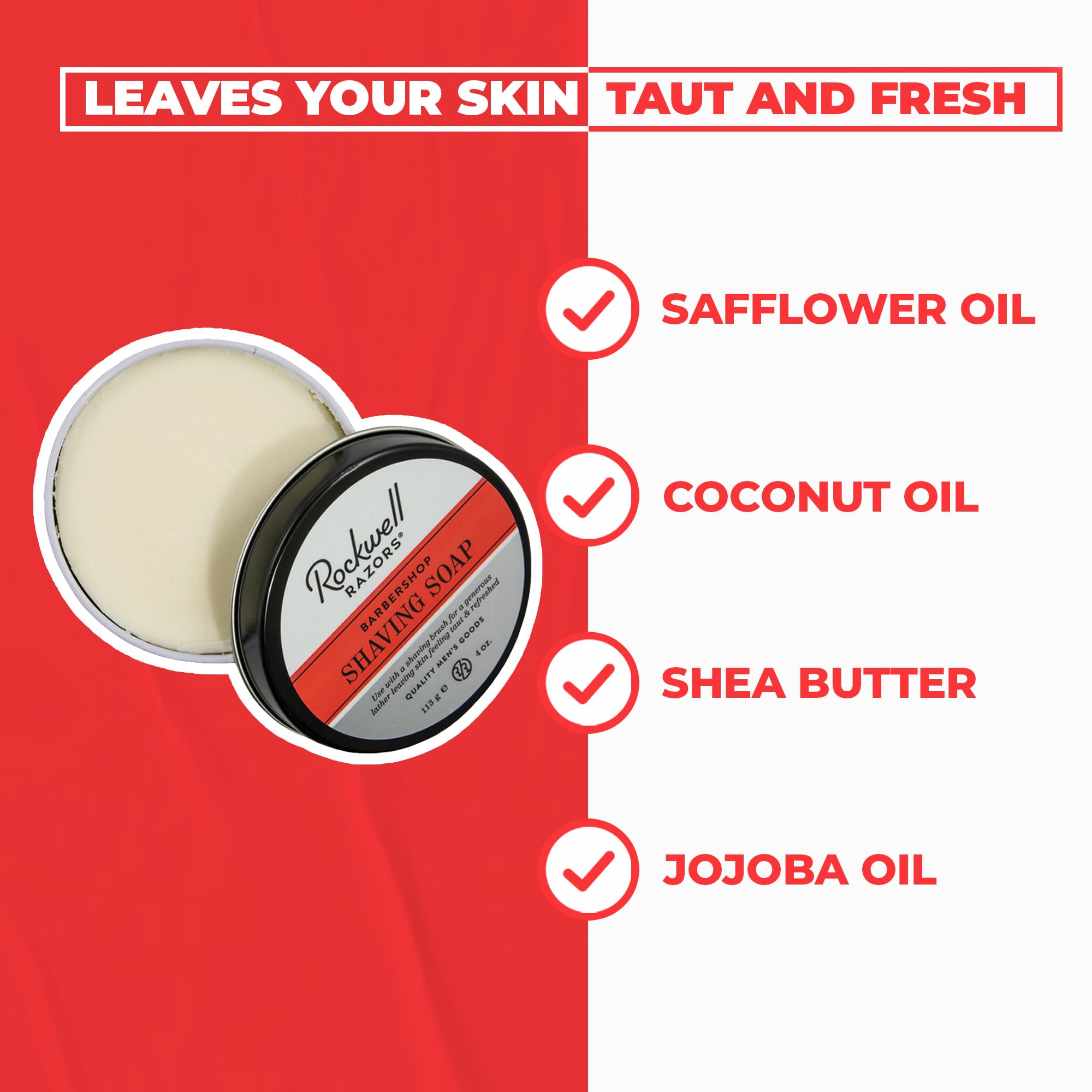 Rockwell Babershop Shaving Soap | Formulated with Shea Butter, Coconut Oil & Wheat Protein for Smooth & Soothing Wet Shave | Ideal for Sensitive Skin & Thick Beards