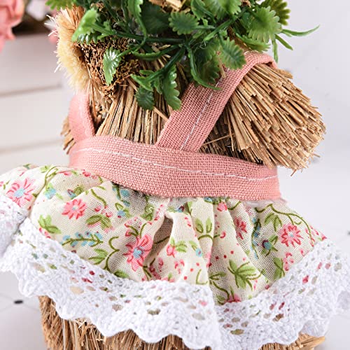 Okngr Easter Bunny Straw Figurine, Standing Rabbit Statue,Handmade Straw Cute Bunny Ornament, Easter Day Straw Bunny Figurine Decor Handmade Ornaments Gifts for Home Table Decorations