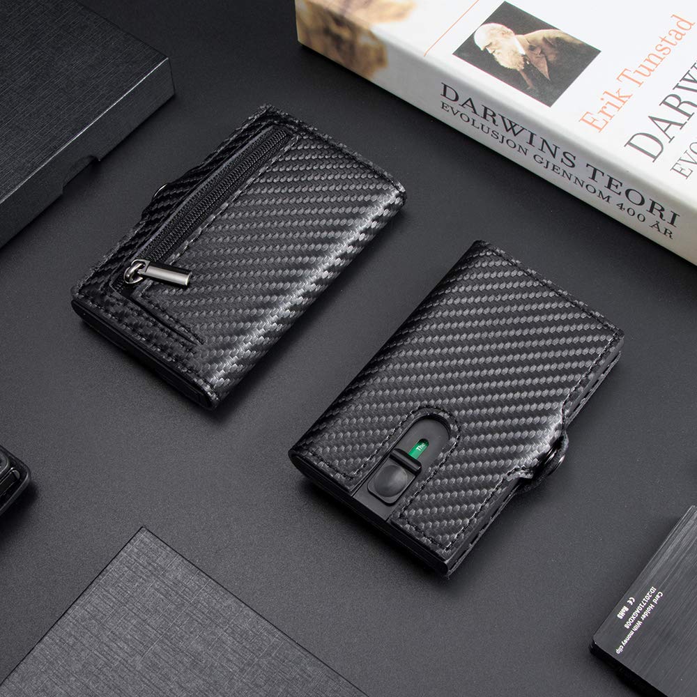 RFID Protection Minimalist Pop-Up Wallet Carbon Fibre Leather