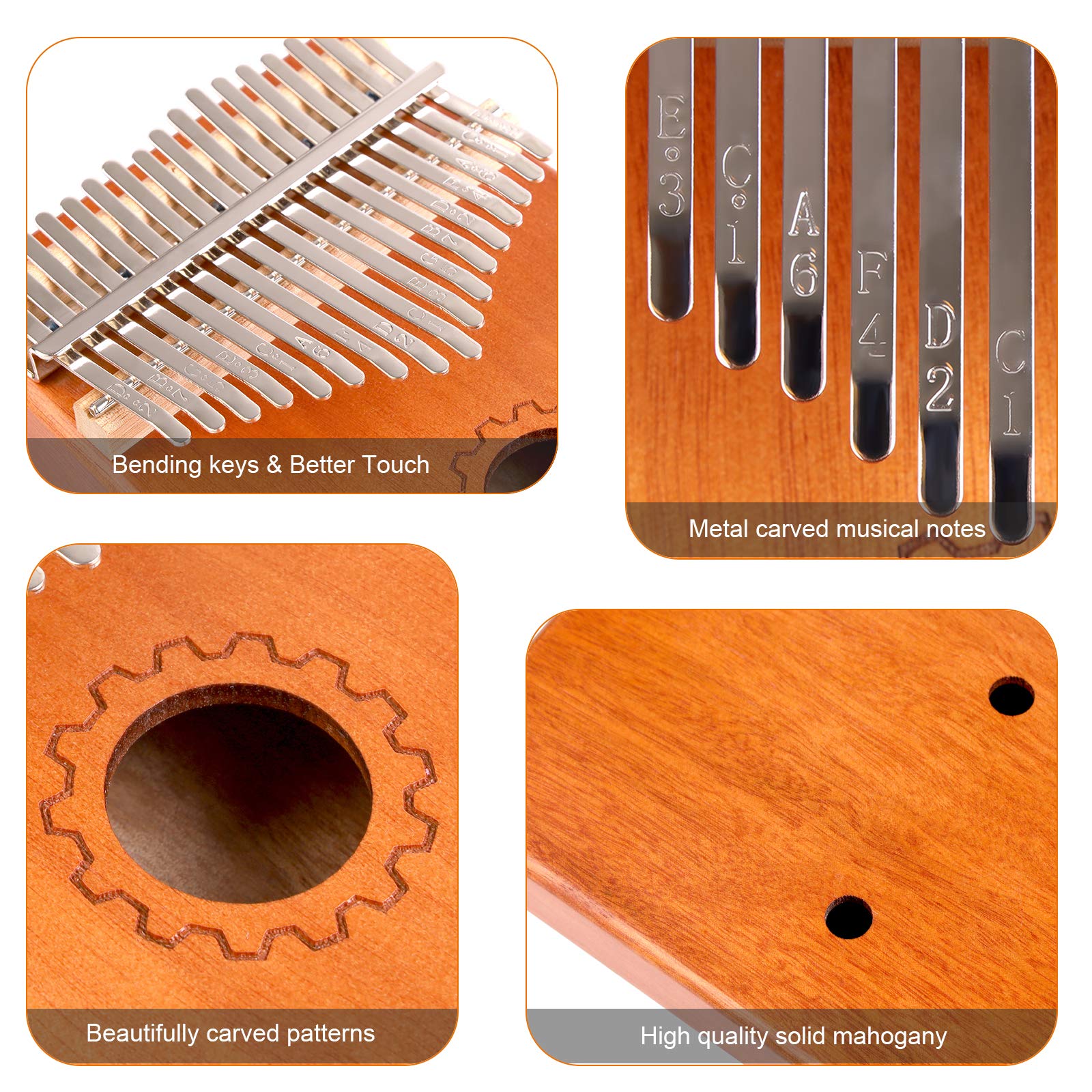 ActFun Kalimba Thumb Piano 17 Keys, Solid Mahogany Wood Finger Piano with Study Instruction, Portable Musical Instrument for Kids, Adults and Beginners, Brown