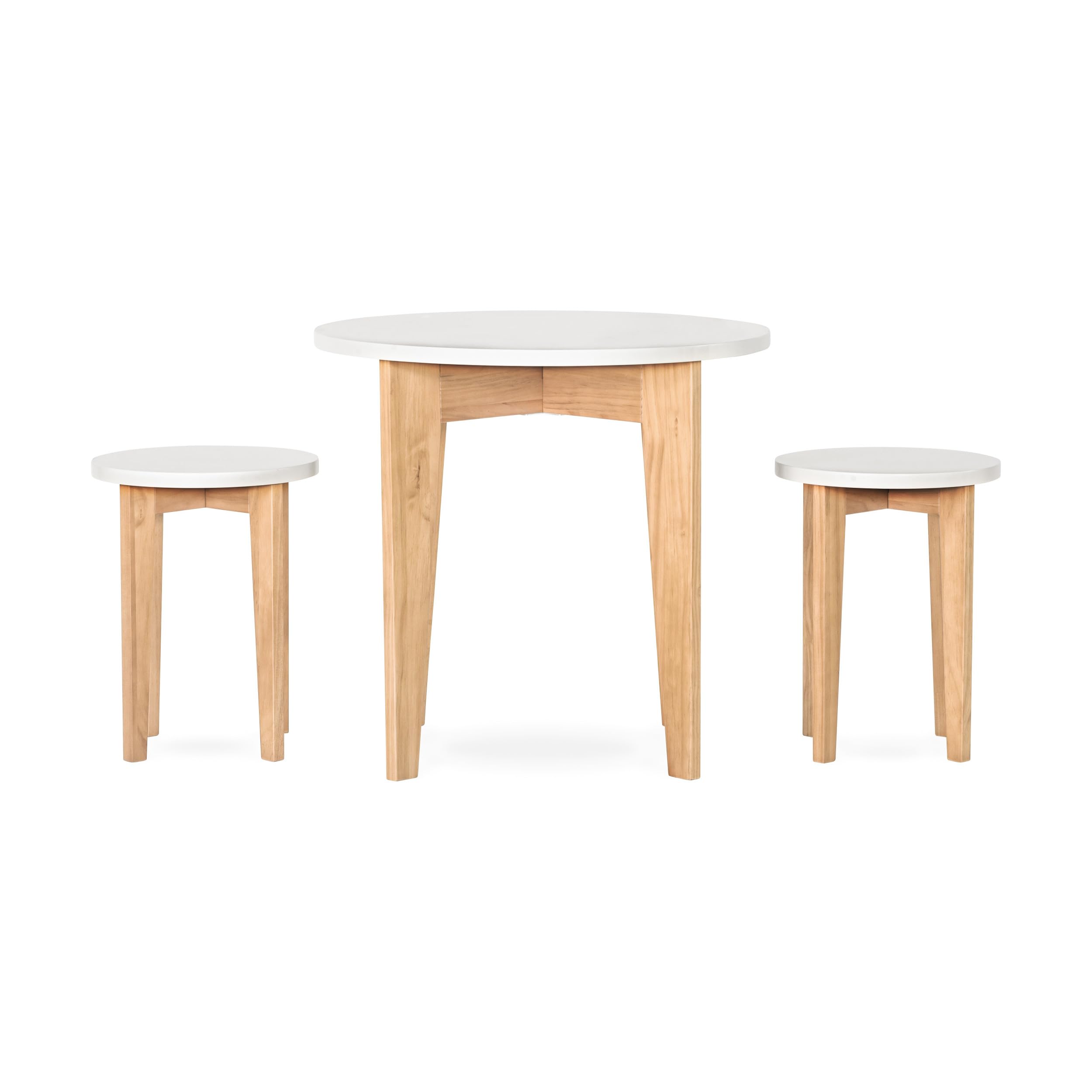 Child Craft Geo Table and Stools Set, Includes Table and 2 Stools, Fun Geometric Design, for Kids Ages 3-6 Years (White/Natural)