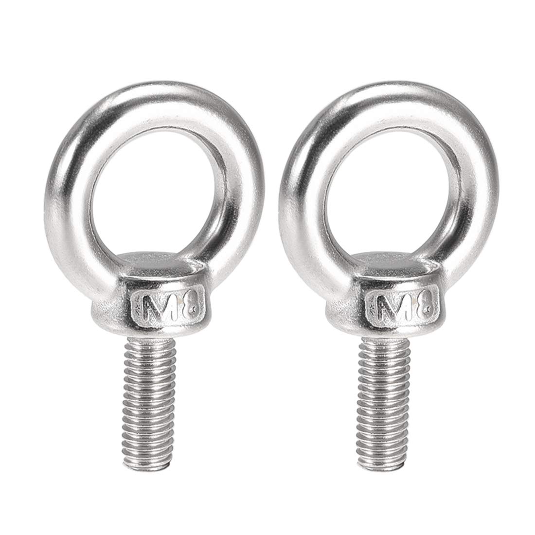uxcell Lifting Eye Bolt M8 x 20mm Male Thread 304 Stainless Steel for Hanging, Pack of 2