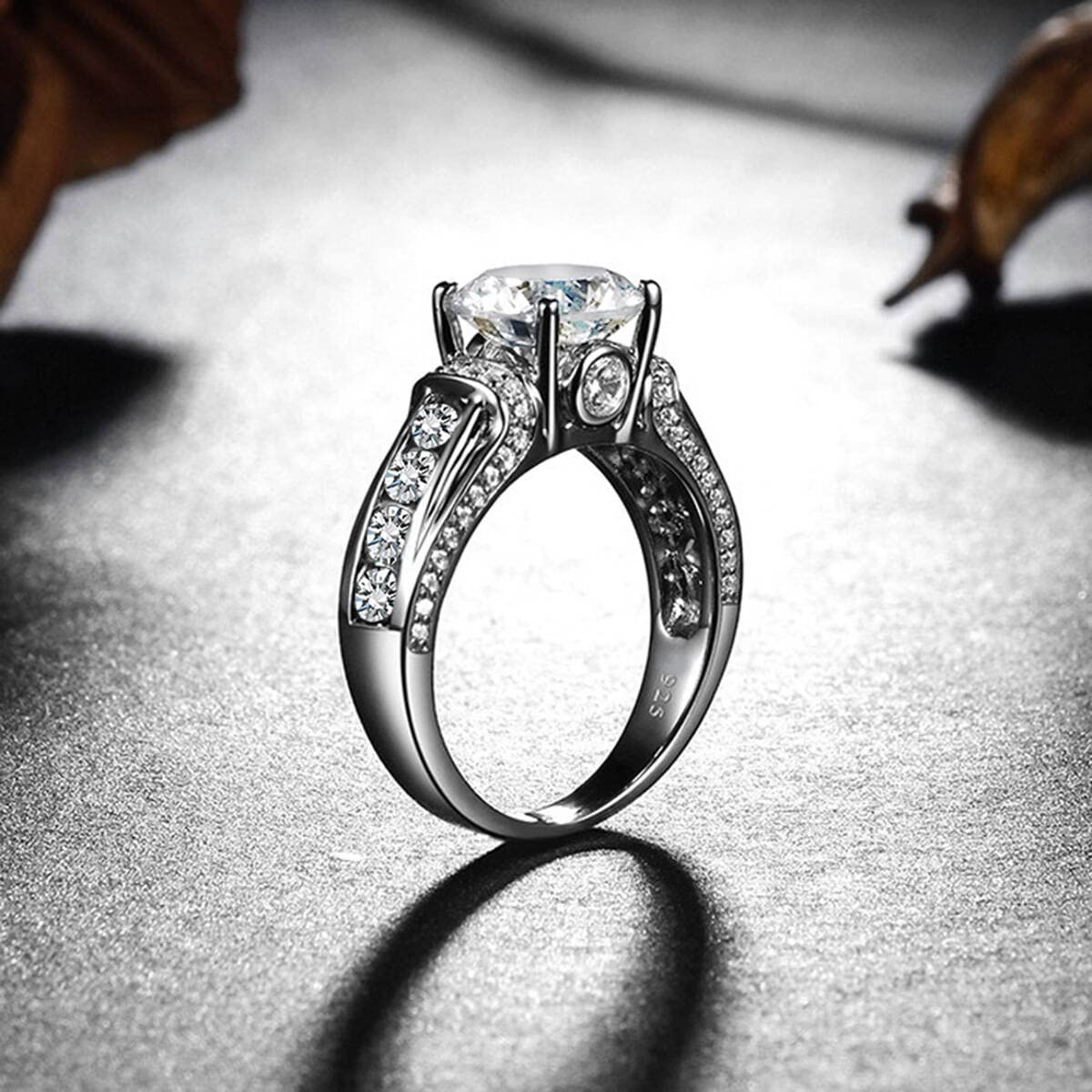 Aihpos Classic Round Engagement Rings for Women White Gold 1 Carat Center Moissanite Engagement Ring Platinum Plated Silver Wedding Anniversary Rings with Text Engraving(size 11.5