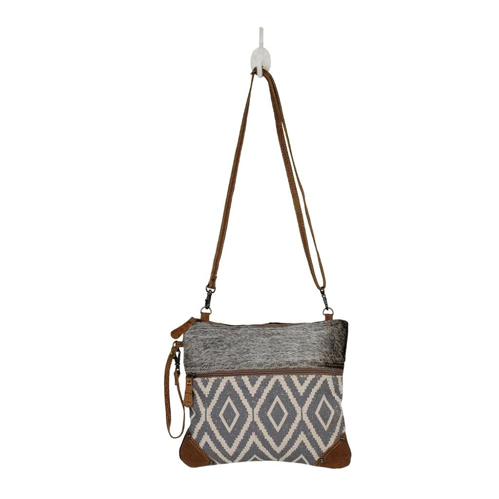 Myra Bag Minute Small & Cross Body Bag Upcycled Canvas, Rug, Leather & Cowhide S-2657