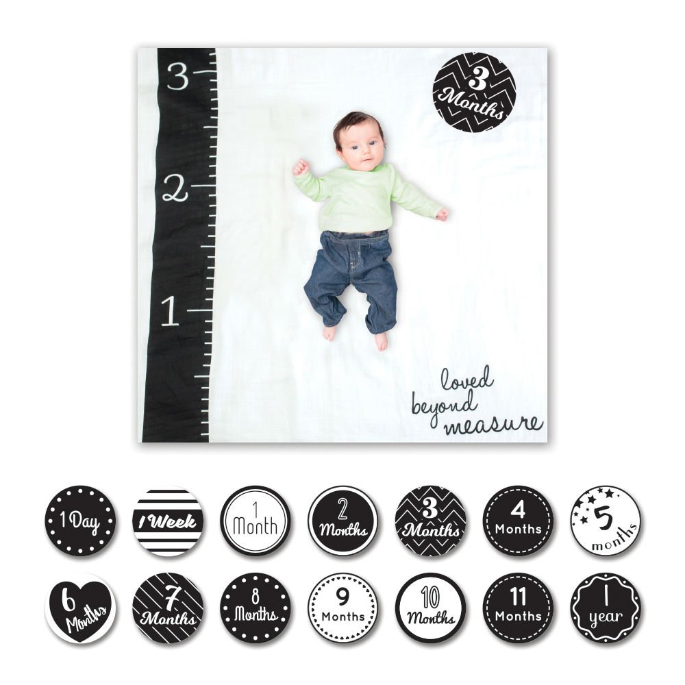 lulujo Baby Baby's First Year Milestone Blanket and Cards Set, Loved Beyond Measure