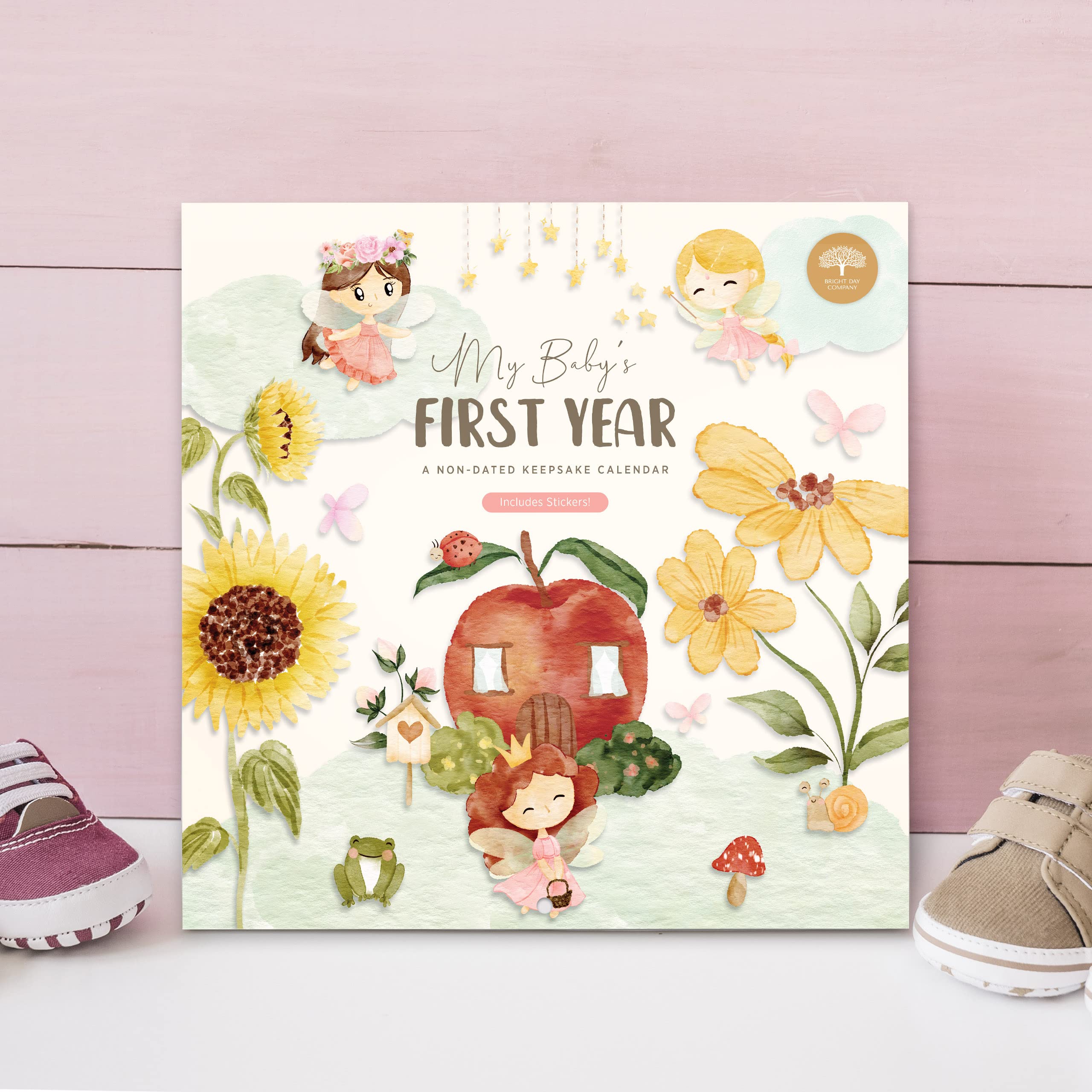 Baby's First Year Book & Calendar with 54 Stickers by Bright Day β Capture Milestones with Baby's First Year Calendar β Keepsake Memory Journal for Newborns, Dinosaur