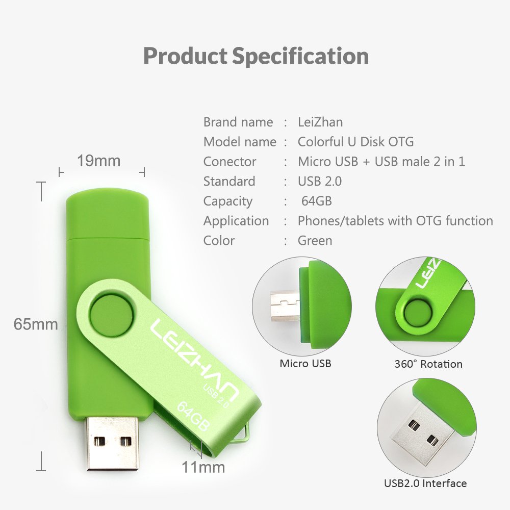 LEIZHAN Micro USB Flash Drive OTG Pen Drive 32GB Thumb Drive Gift Suitable for Samsung Galaxy S7,S7Edge,S6,S6 Edge (Green)