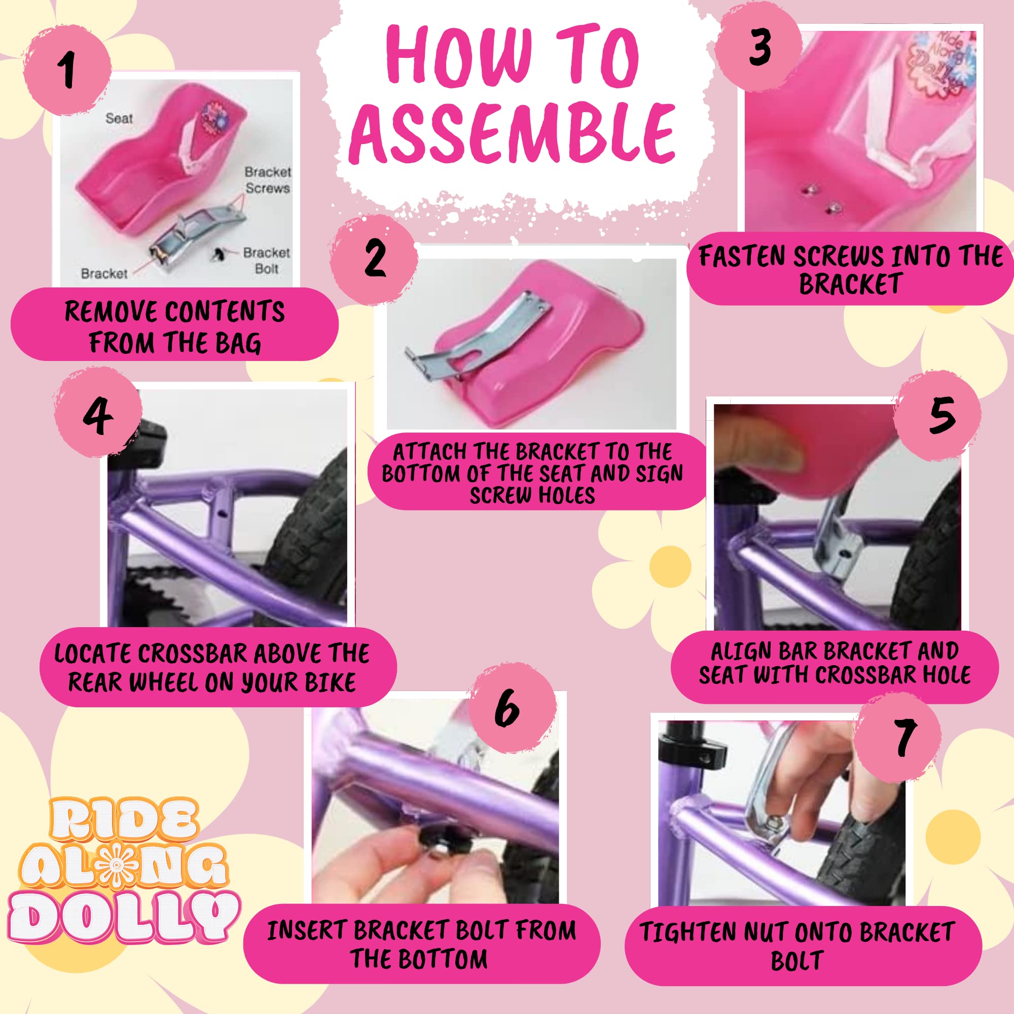 SCS Direct The Original Doll Bicycle Seat (Glitter Purple)-Bike Attachment Accessory for All 18-22" Dolls & Stuffed Bear-Decorate Yourself Decals Hardware Included! Gift Compatible with American Girl