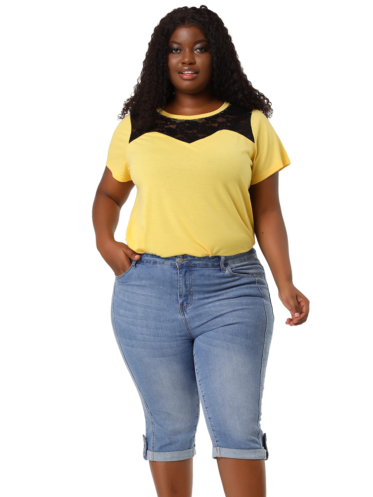Agnes Orinda Capri Denim Jeans for Women's Plus Size Mid-Rise Fit Curvy Stretch Skinny Jean Capris with Pocket 4X Light Blue