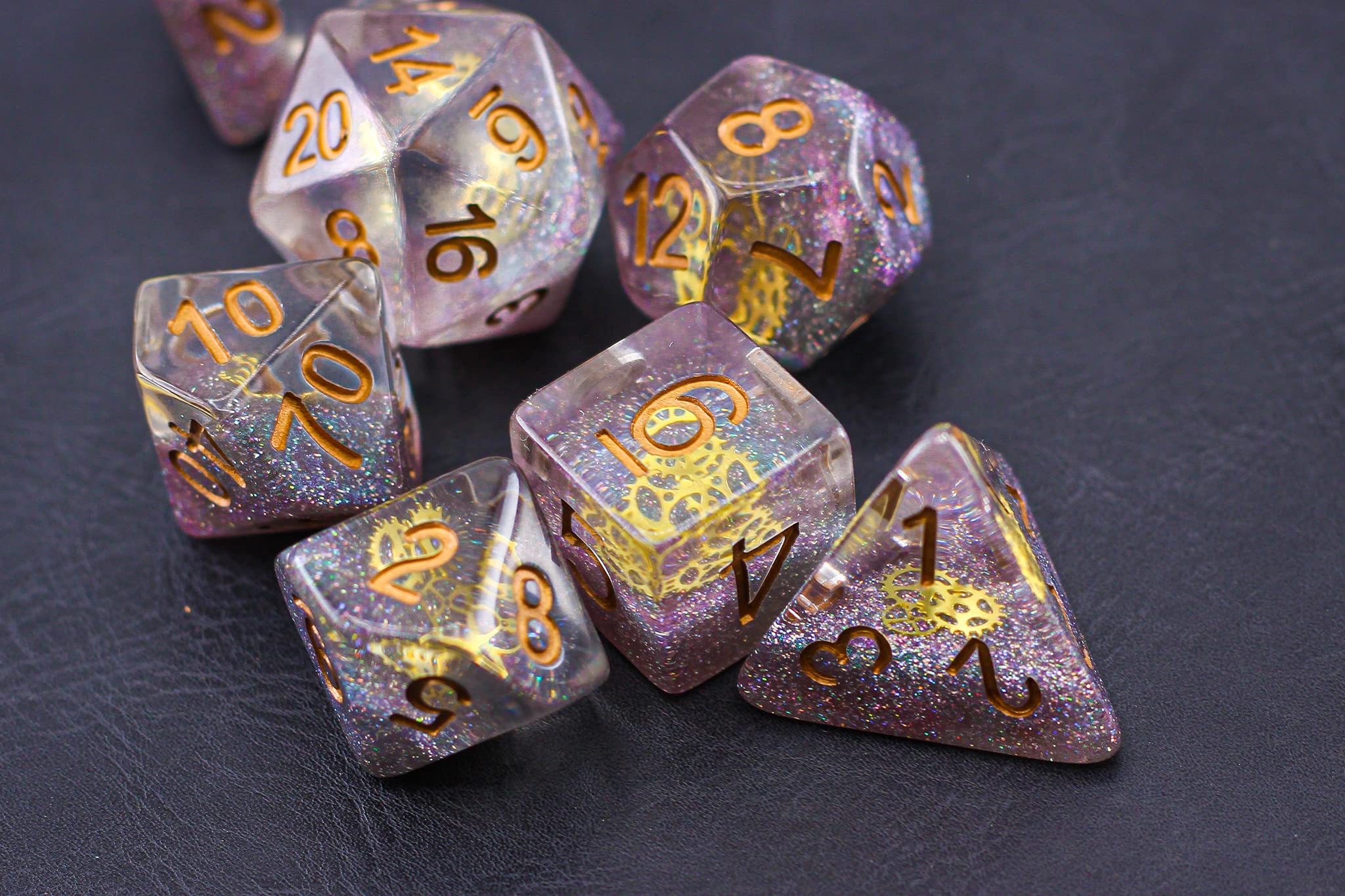 Galaxy Steampunk Gear DND Dice Set for Dungeons and Dragons Gifts, D&D, D and D, Pathfinder, Accessories, D20, Polyhedral, Resin Dice, Metal, Dice Tray, Tower, Bag, Box