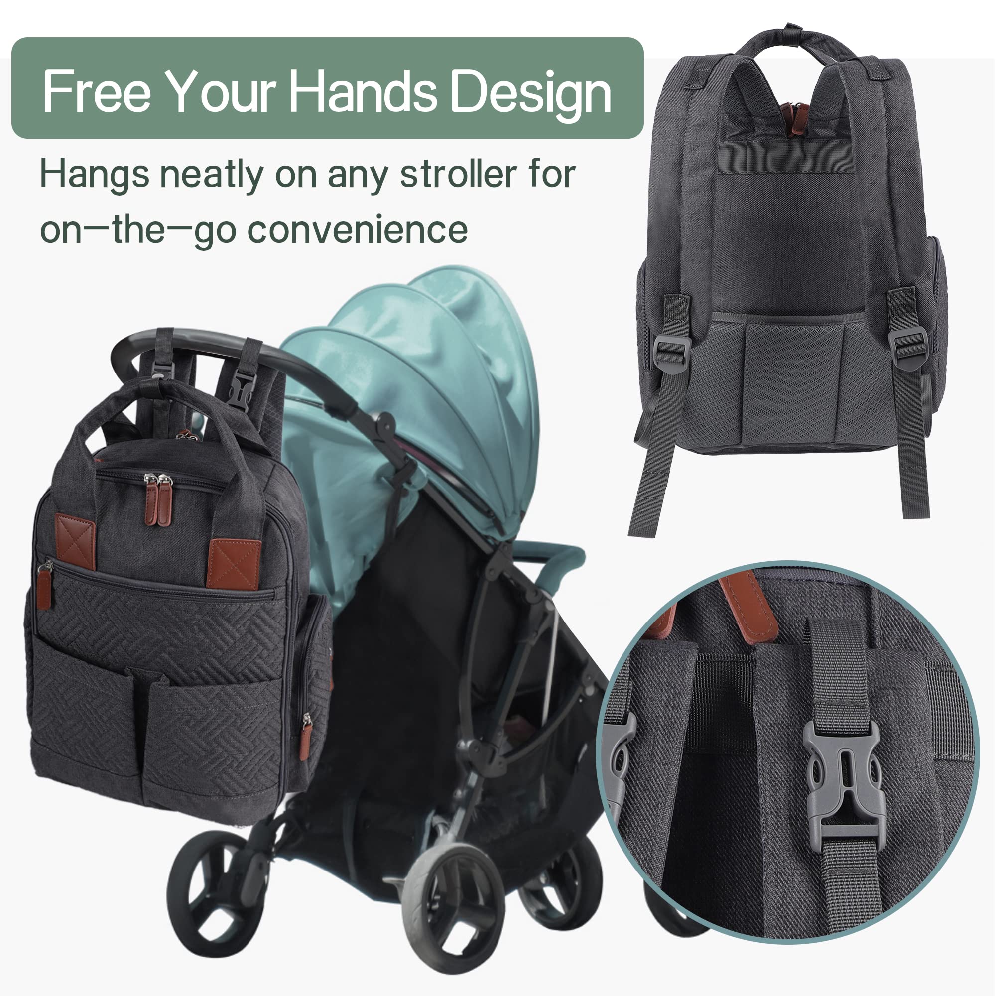 BABYARA Diaper Bag Backpack with Changing Pad, Waterproof Baby Bag with Insulated Pockets, Stroller Straps & Ergonomic Design