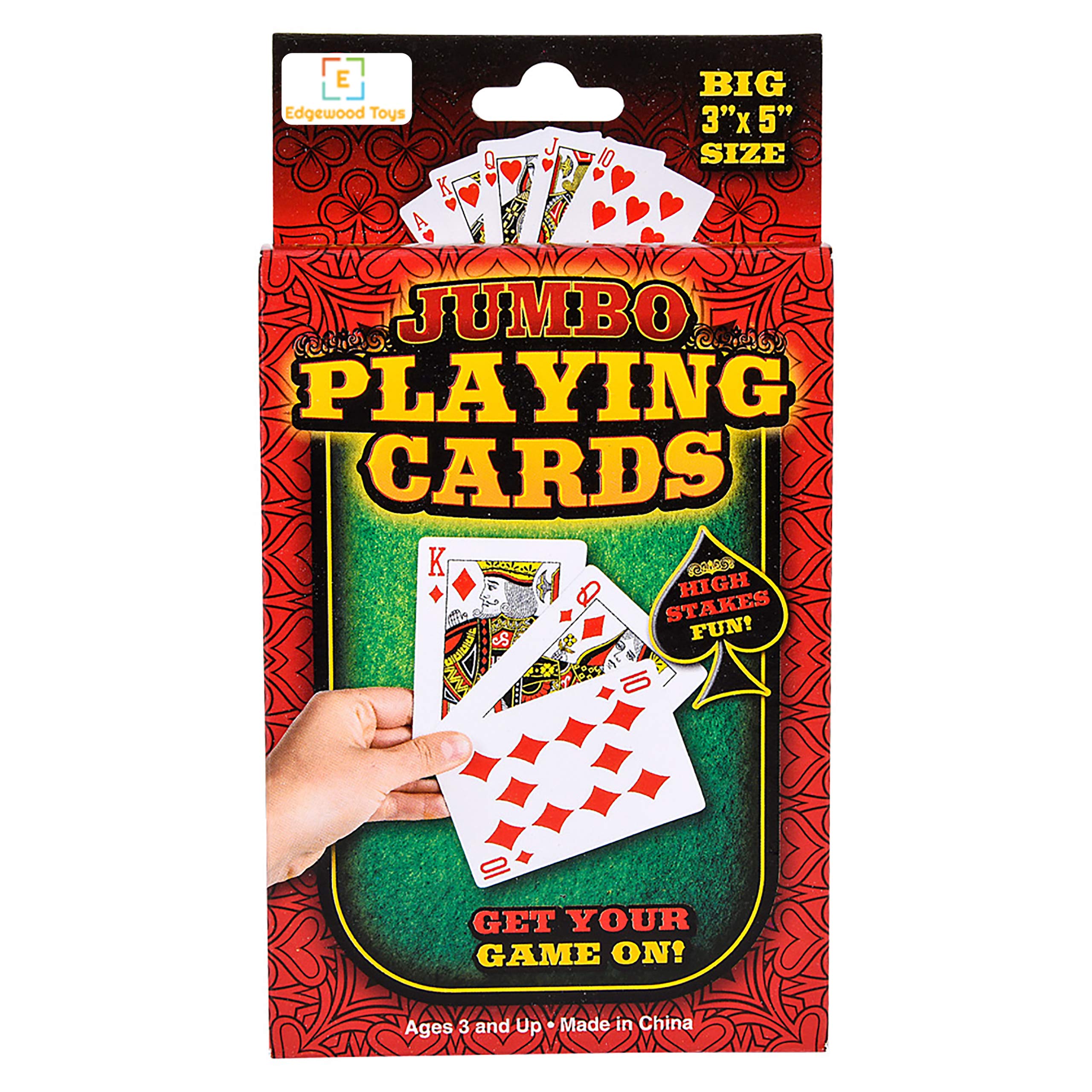 Edgewood Toys 3” X 5” Extra Large Playing Card Deck – Giant Playing Cards with Easy to Read Jumbo Print for Adults, Kids, & Seniors – Great to Use with Classic Card Games, Poker, Board Games | 1-Pack