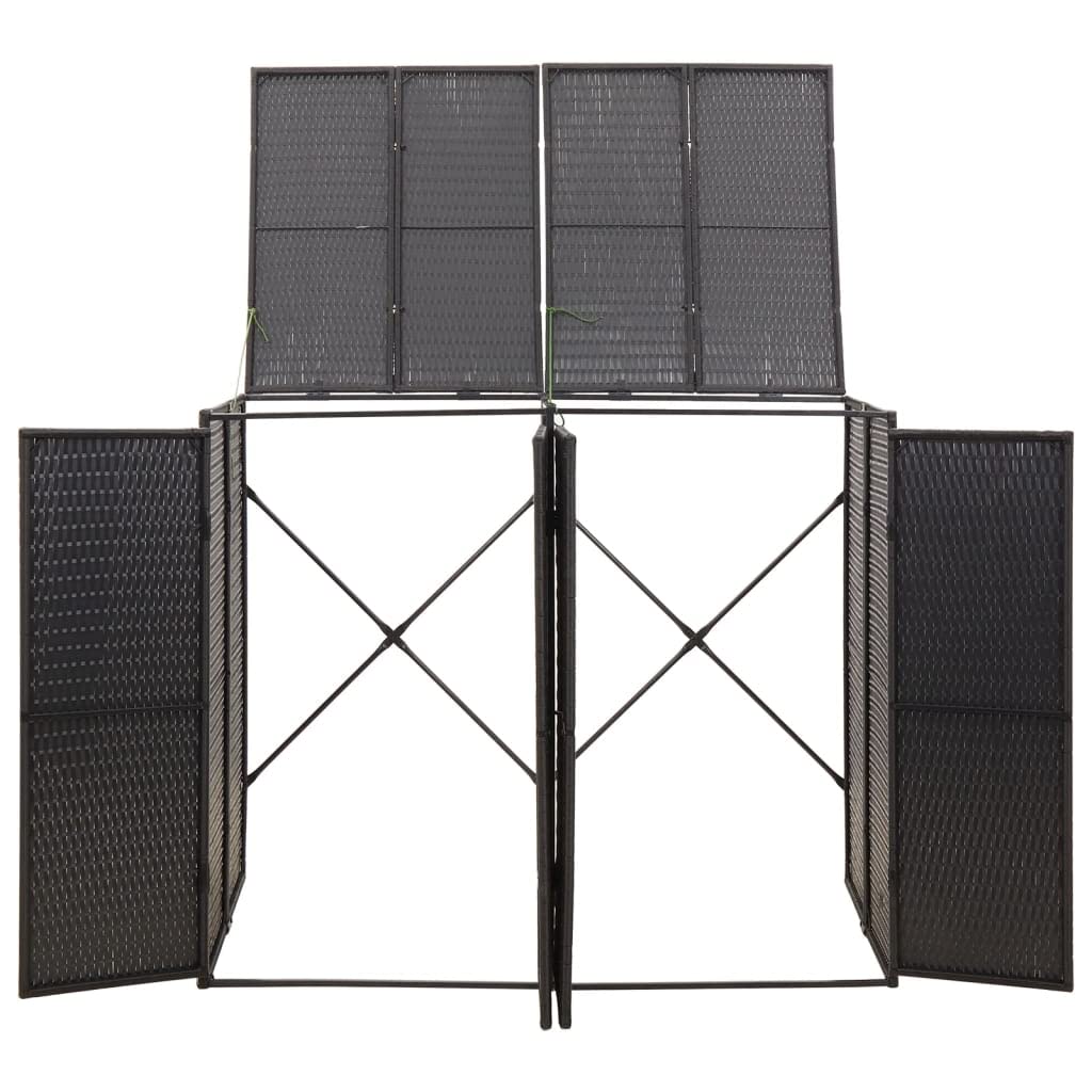 vidaXL Poly Rattan Double Wheelie Bin Shed - Durable, Weather Resistant, Easy Access Lid, Lockable Front Door - Garden Accessory, Black