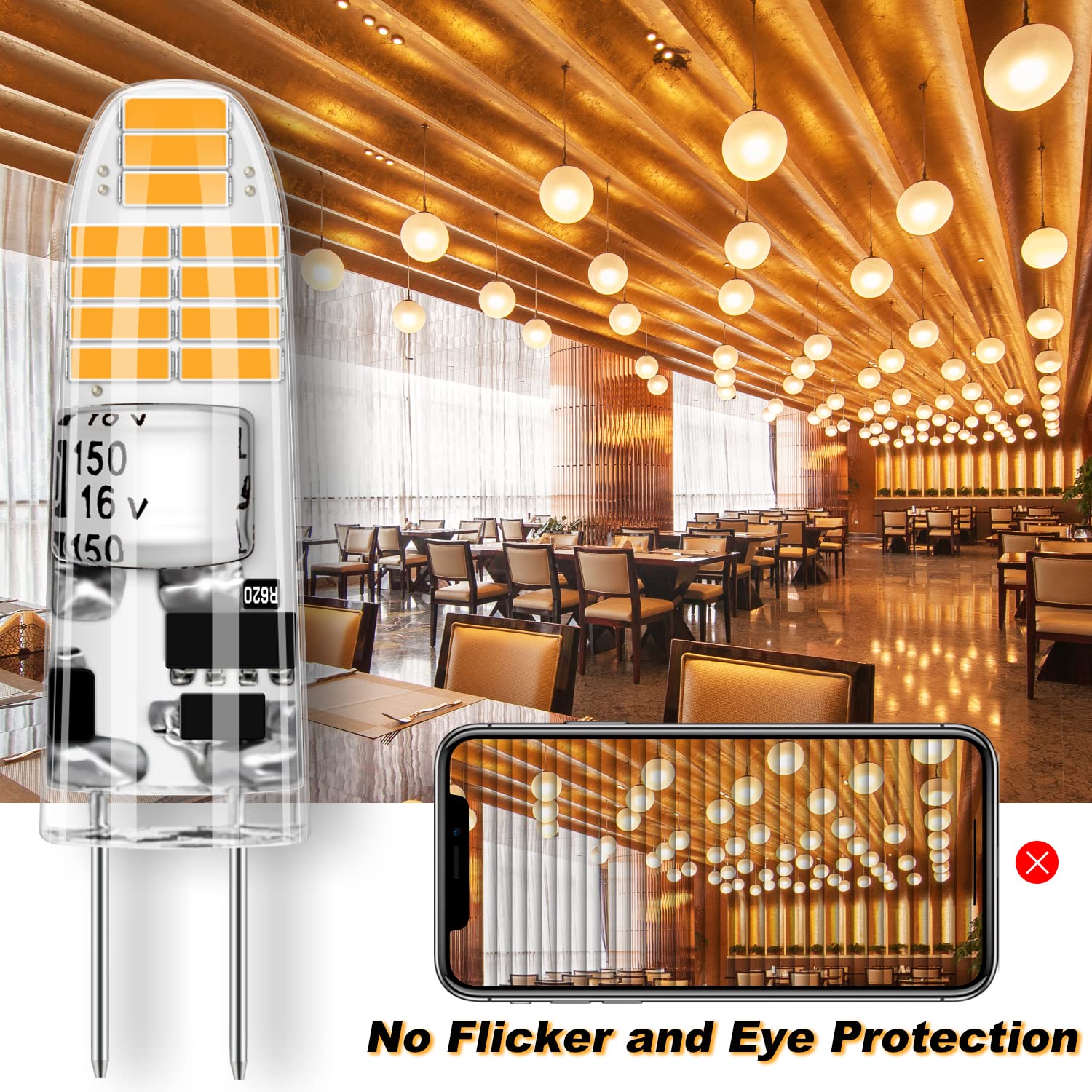 AGOTD G4 LED Bulb, 2W 12V G4 Bi Pin Bulb, G4 20W Halogen Bulb Replacement, Warm White 3000K,No-Flicker, Chandelier Lighting/Landscape Lighting/Microwave Lighting(6 Pack)