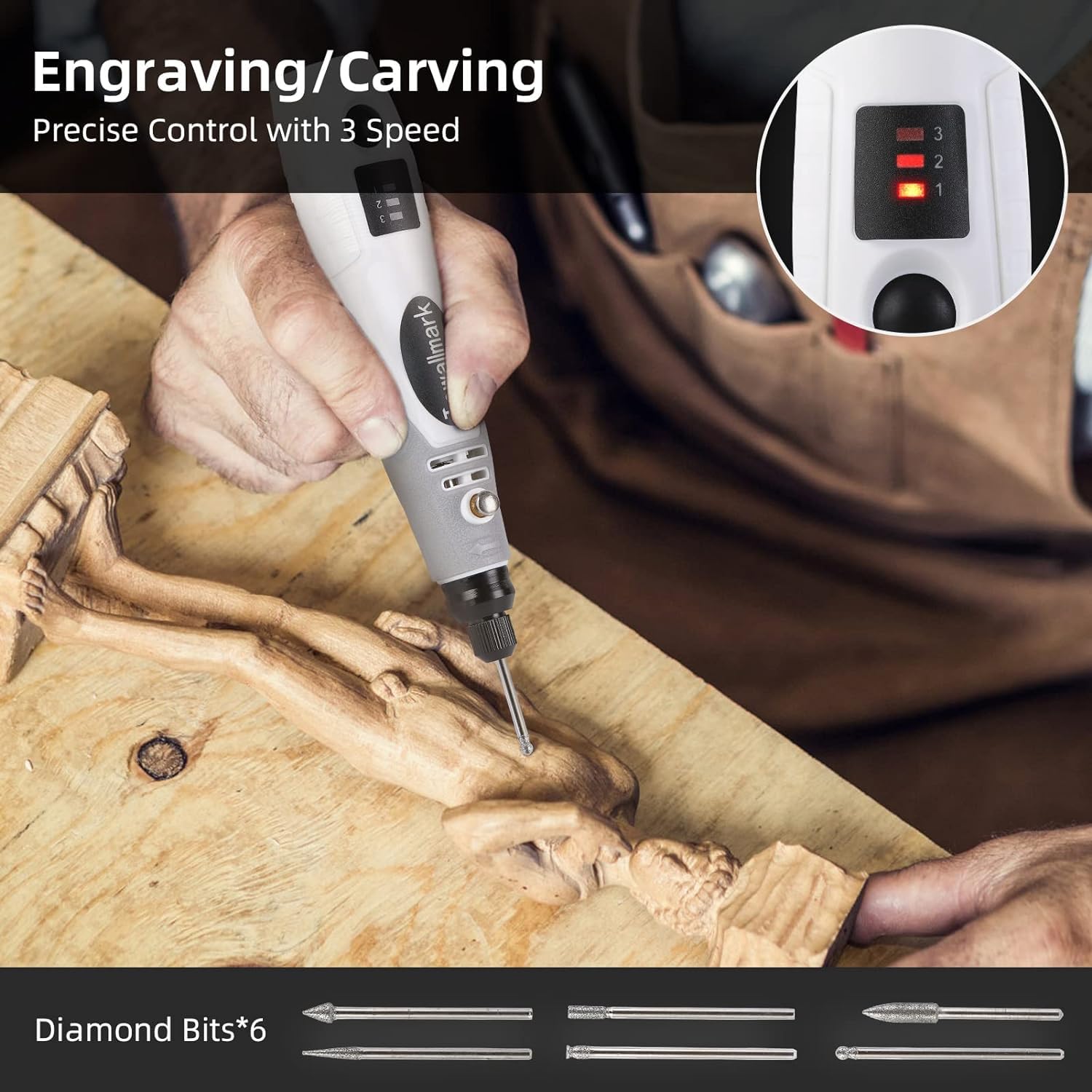 Mini Rotary Tool Cordless, 3.6V With 50 Accessories,USB Charging,3-Speed Power Rotary Kit For Small Light Projects as Sanding,Polishing,Engraving, DIY Crafts